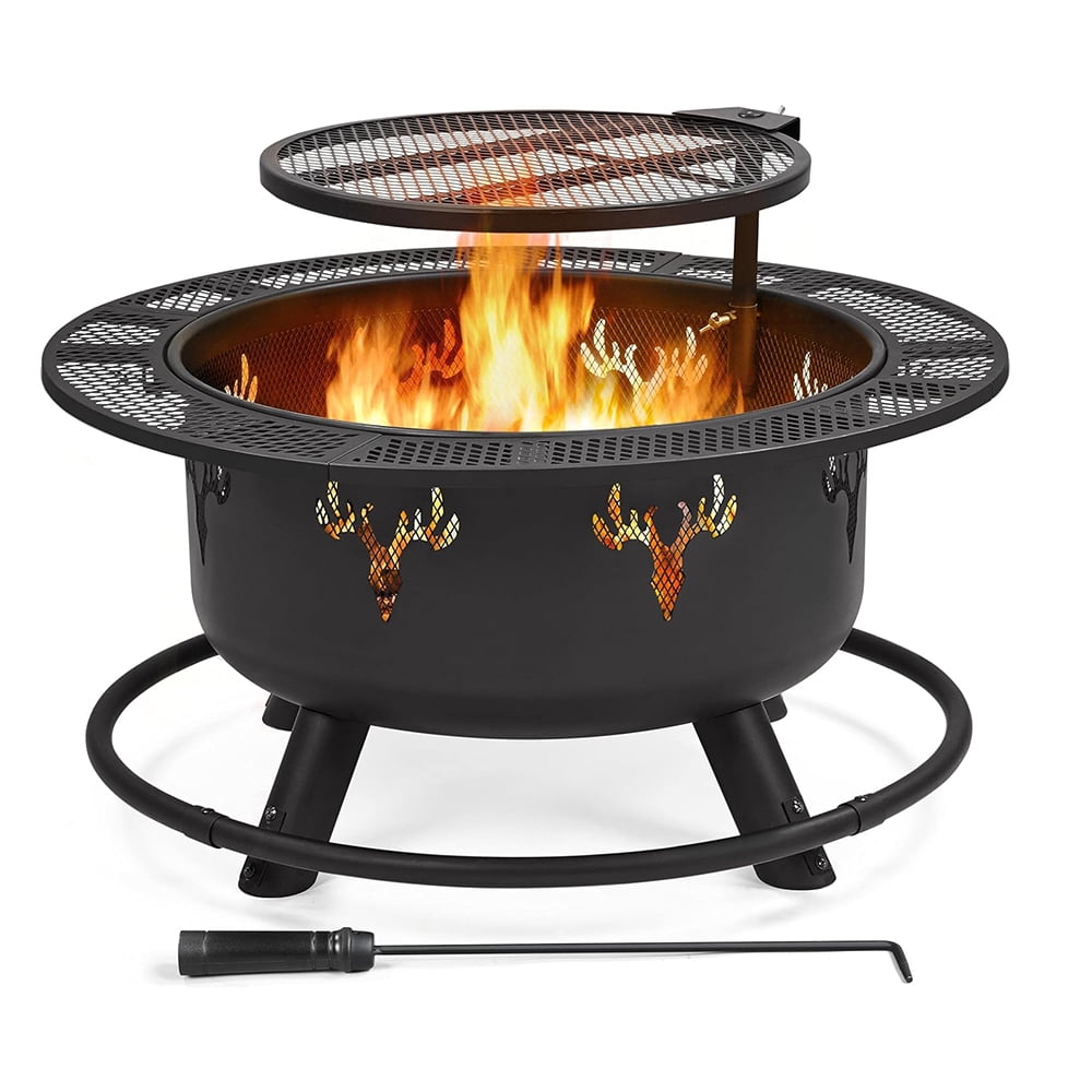 Fire Pit 32in, Round Wood Burning Fire Pit, Outdoor Fireplace with 18.5 ...