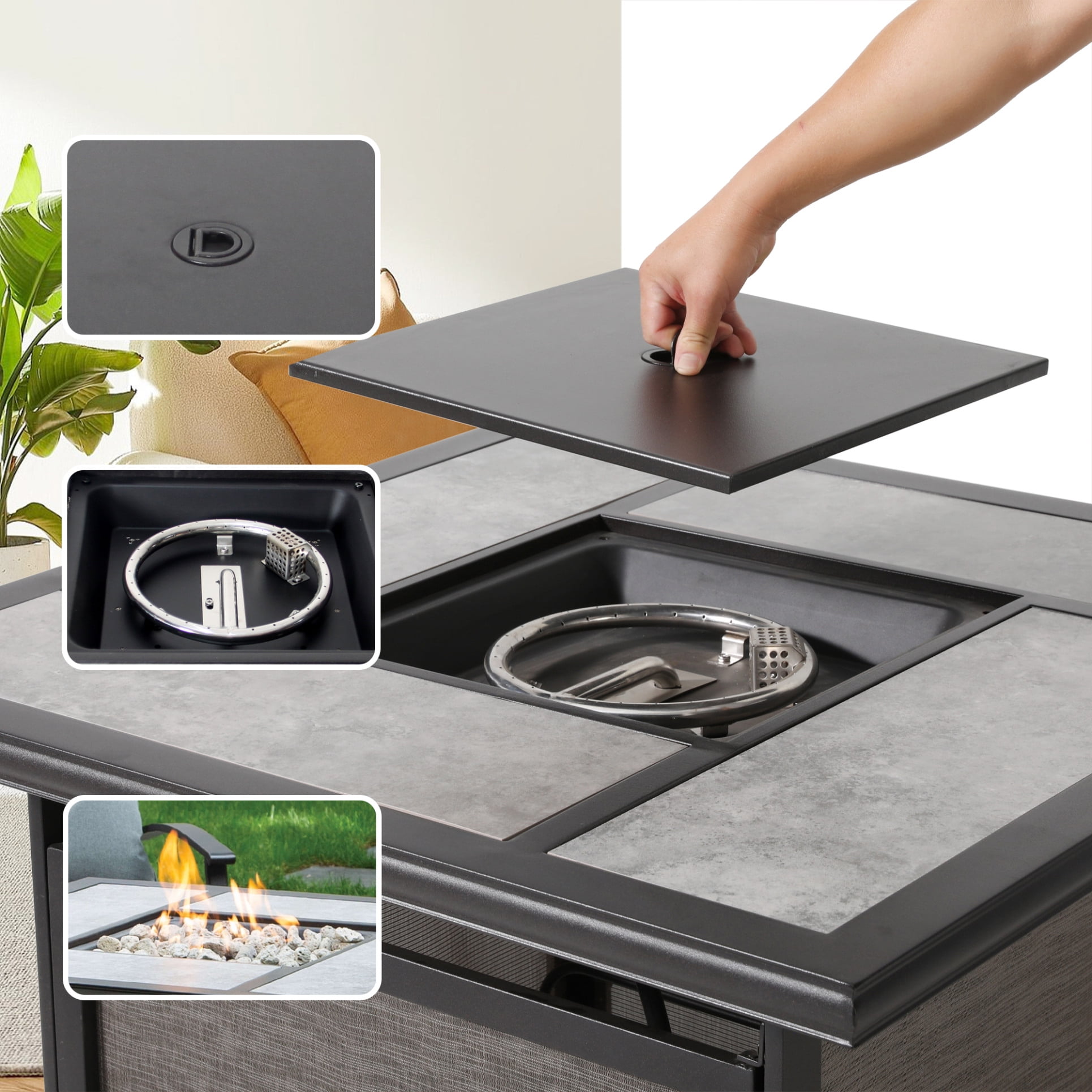 Fire Pit, 37 Inch Fire Pit Table, Propane Fire Pit Table with Tile ...