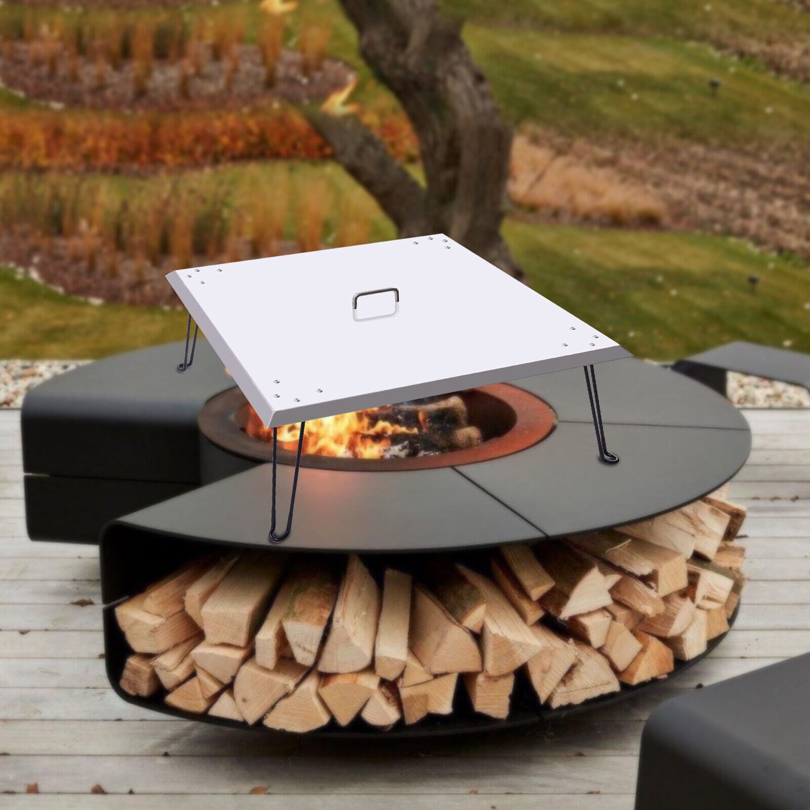 Fire Pit Burner Cover Fire Pit Heat Deflector 24 x 24 x 13 Inch Fire ...