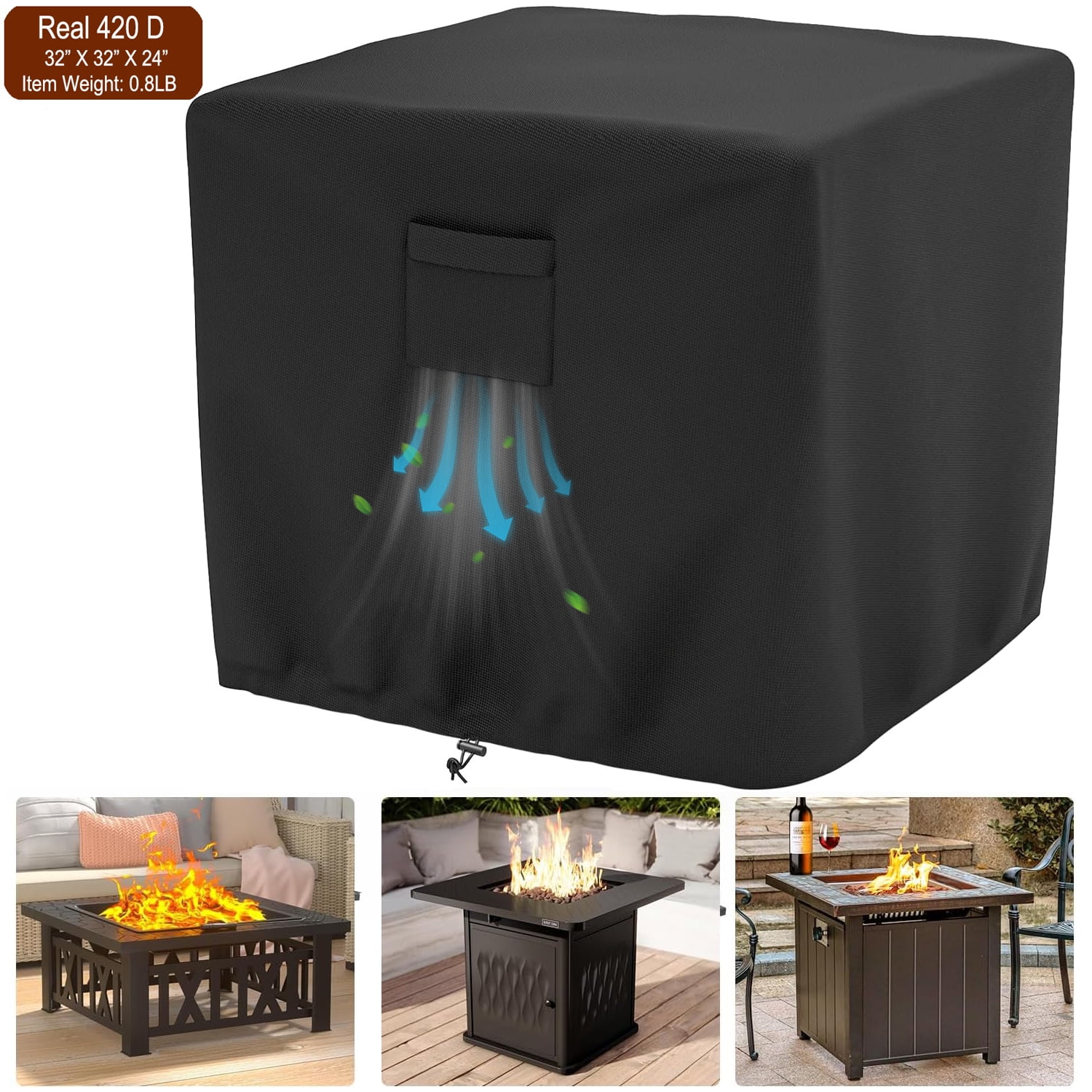 Fire Pit Cover Square, Waterproof Heavy Duty 420D Gas Fire Pit Table ...