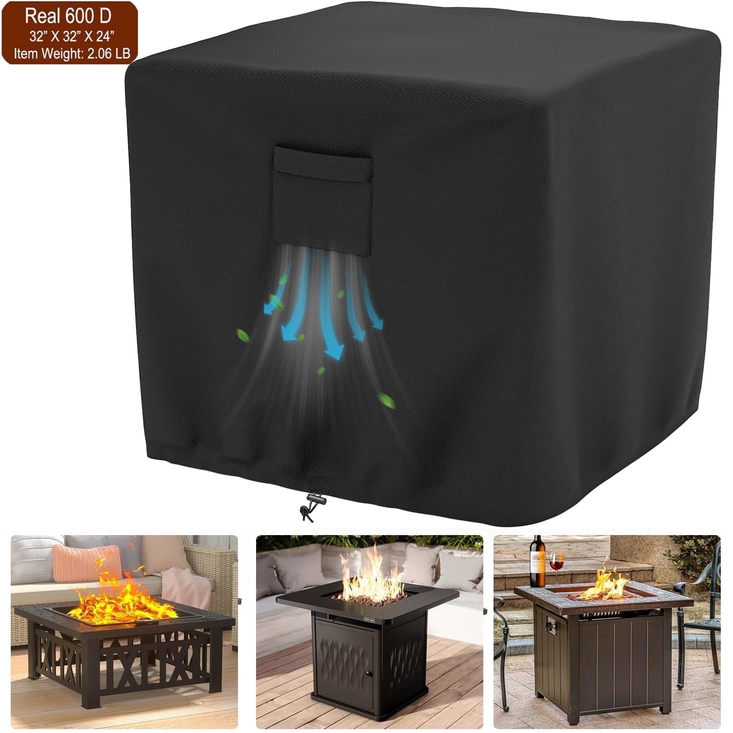 "Dinosam Square Fire Pit Cover, Waterproof 600D Heavy Duty with PVC ...