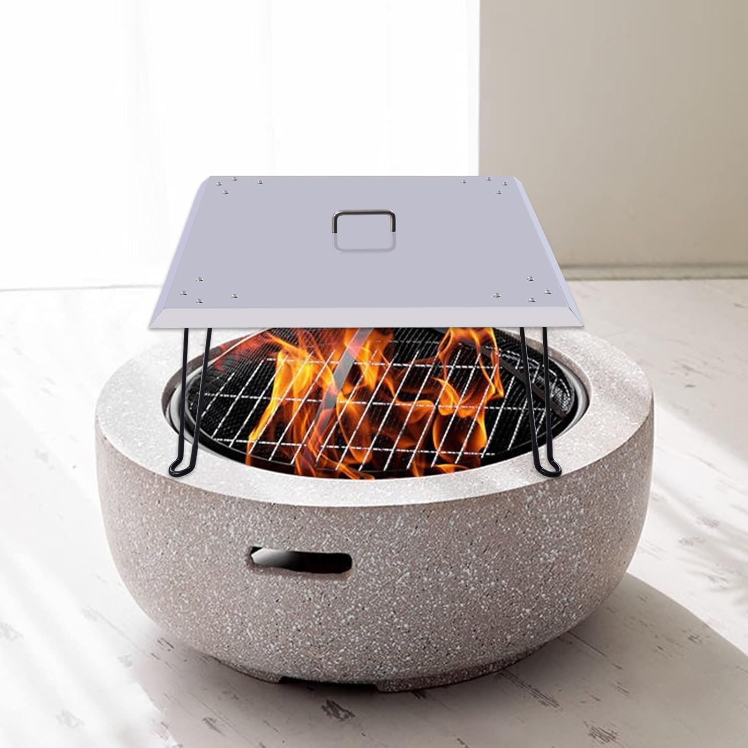 Fire Pit Heat Deflector, Outdoors Fire Pit Heat Deflector,Pushes Heat ...