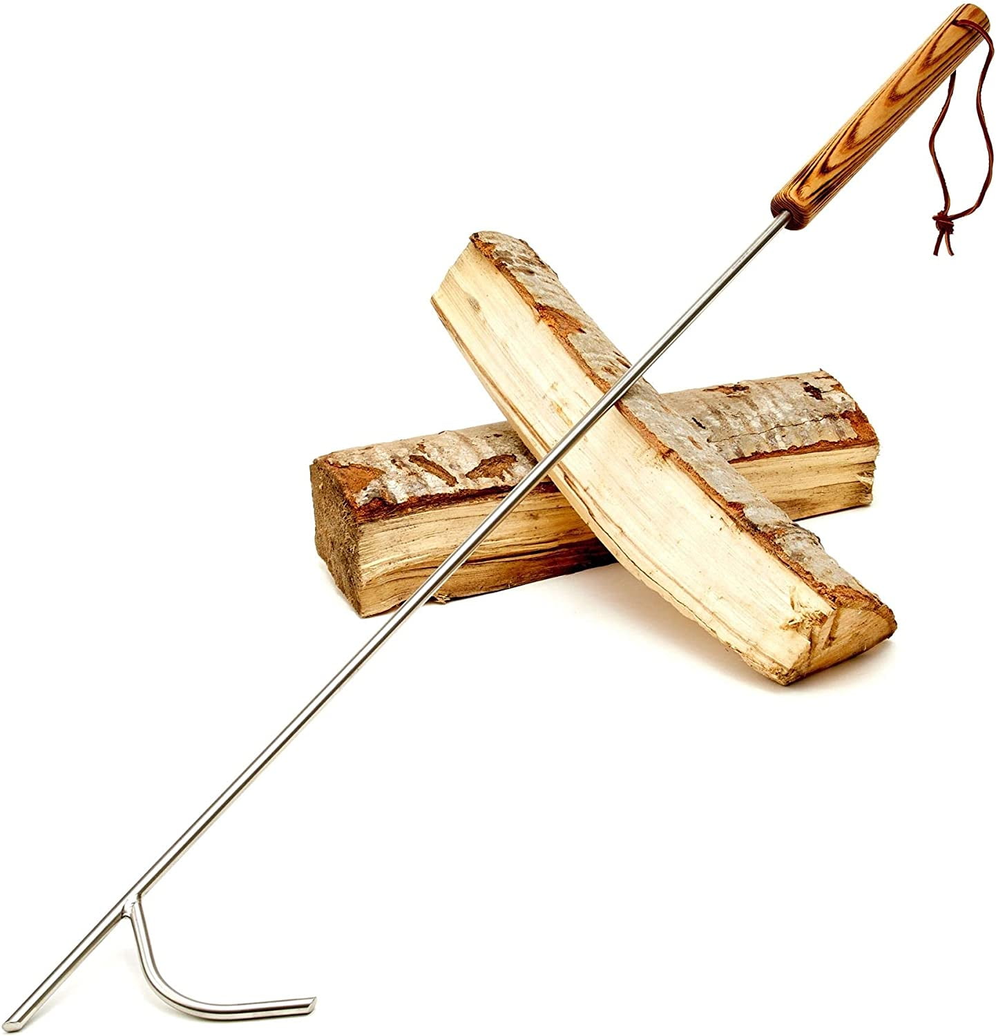 Fire Pit Poker - Stainless Steel - Made in USA - Large Wood Handle ...