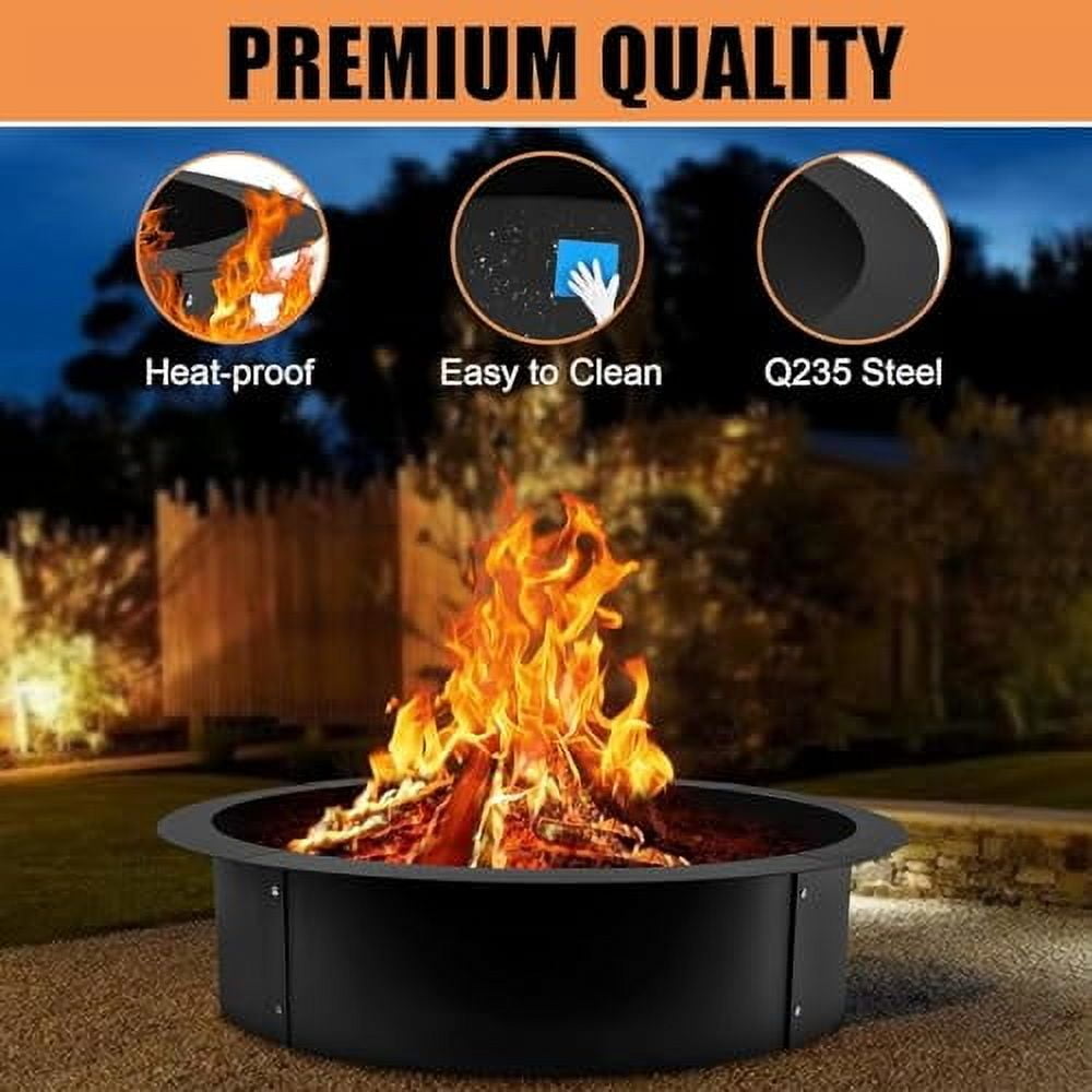 Fire Pit Ring, Heavy Duty Steel Fire Ring Insert DIY Campfire Liner ...