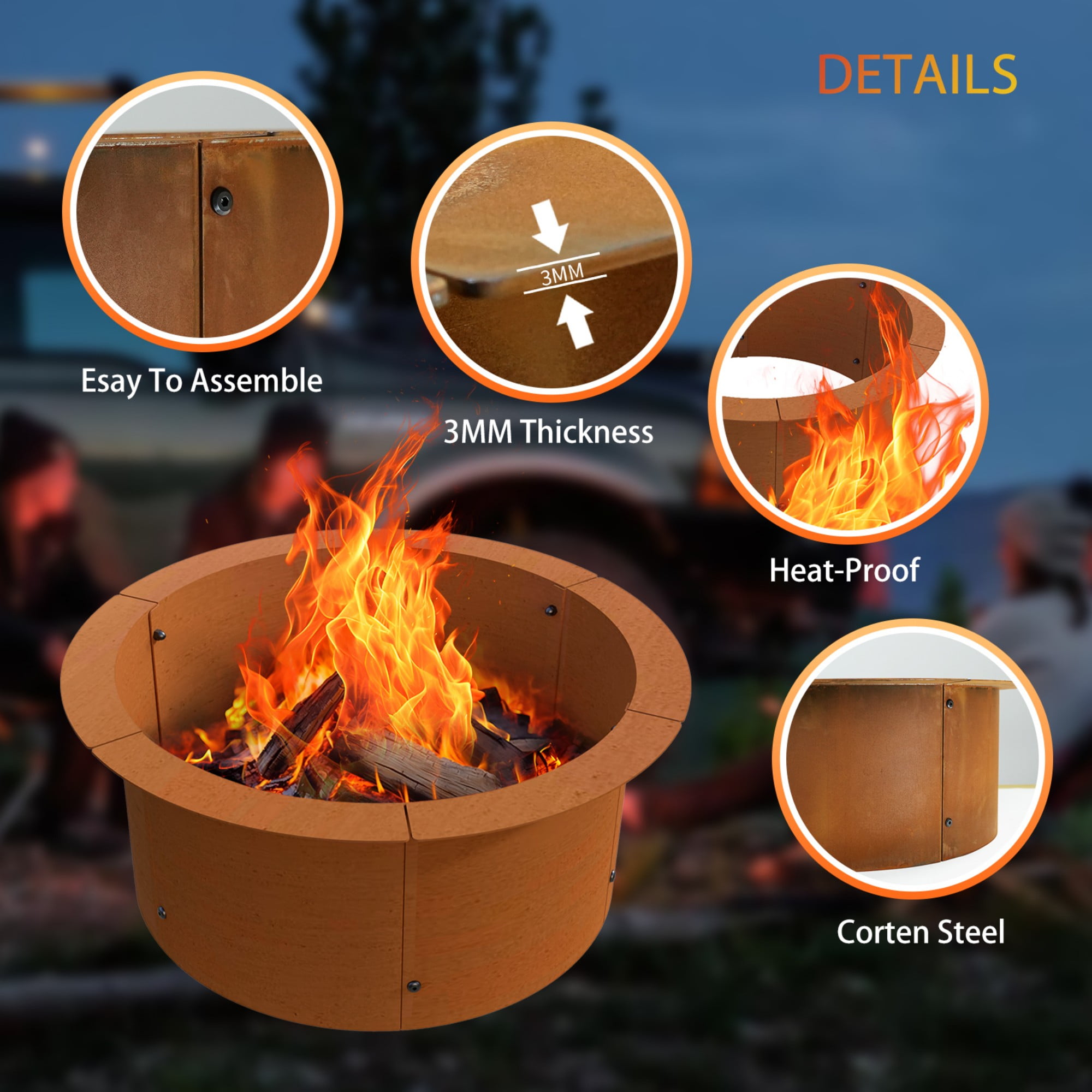 Fire Pit Ring Liner for Outdoor DIY Campfire Wood Burning Fire Pit Ring ...