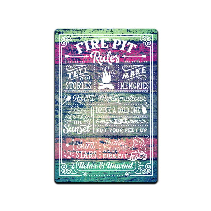Fire Pit Rules Metal Tin Sign Backyard Decor, Backyard Sign, Welcome To ...