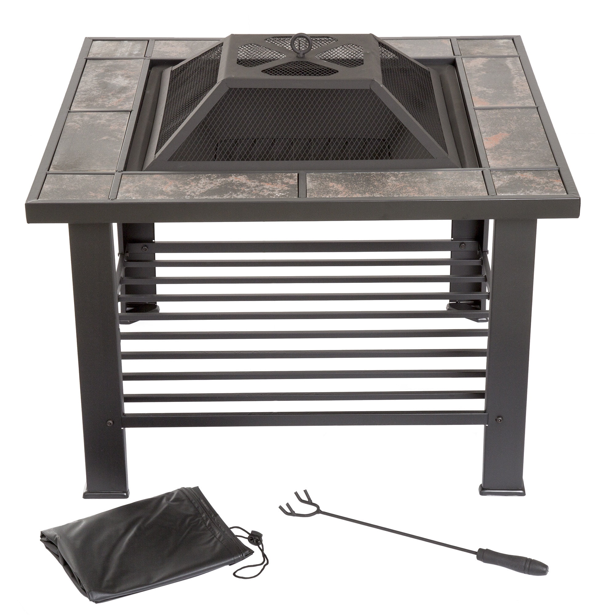 Pure Garden M150016 30 in. Square Marble Tile Wood Burning Fire Pit ...