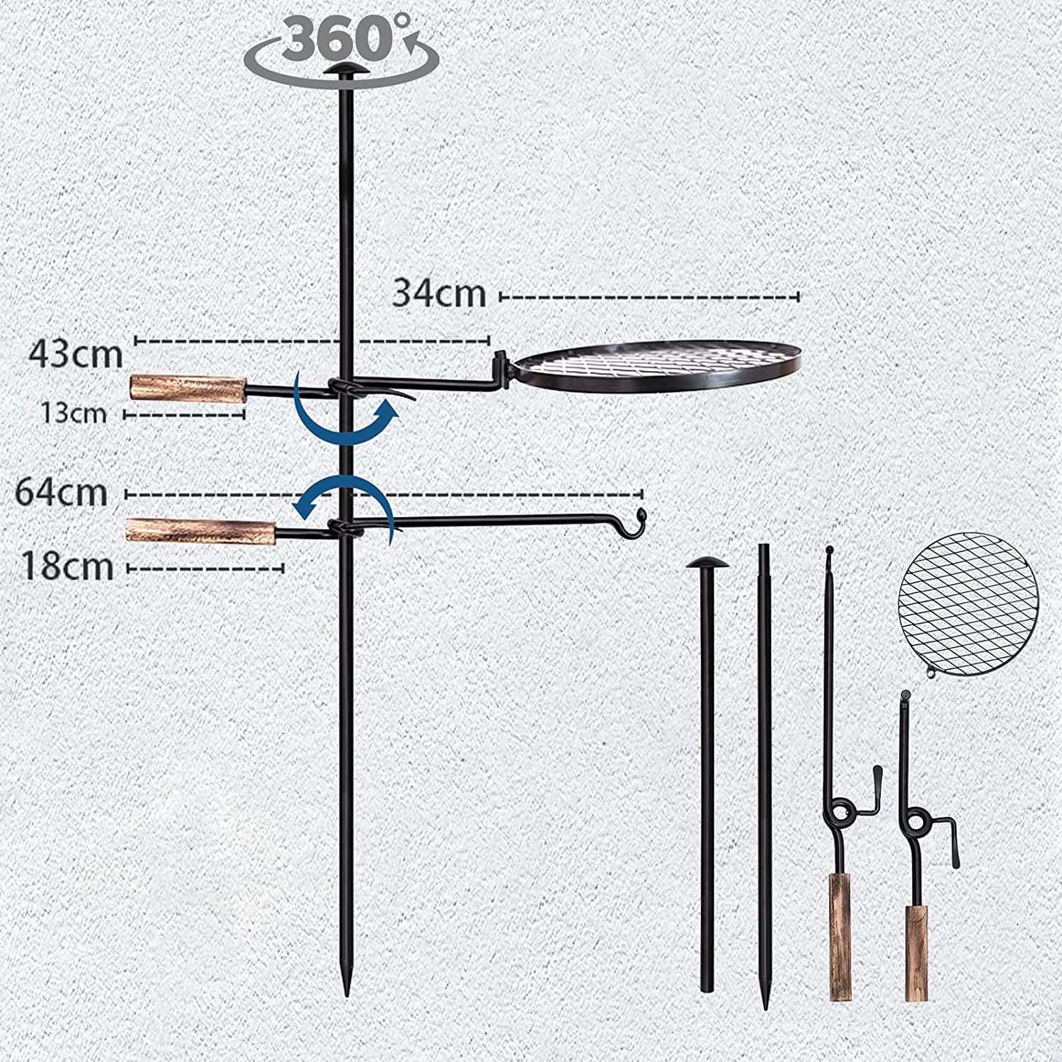 Fire Pit Slot Grill, Adjustable Swivel Campfire Grill Heavy Duty BBQ ...
