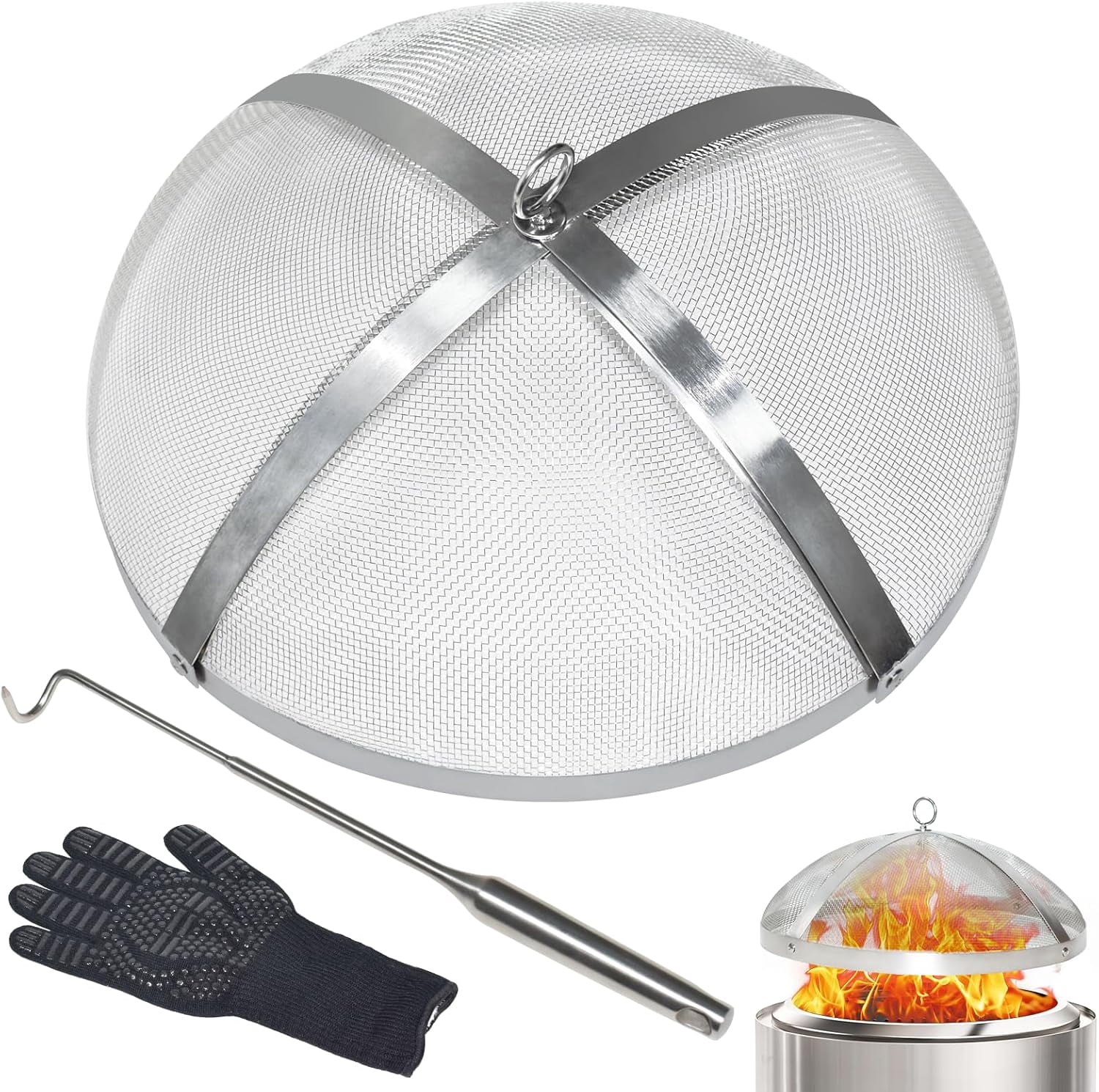 Fire Pit Spark Cover with Insulated Gloves, Compatible with 19.5-Inch ...