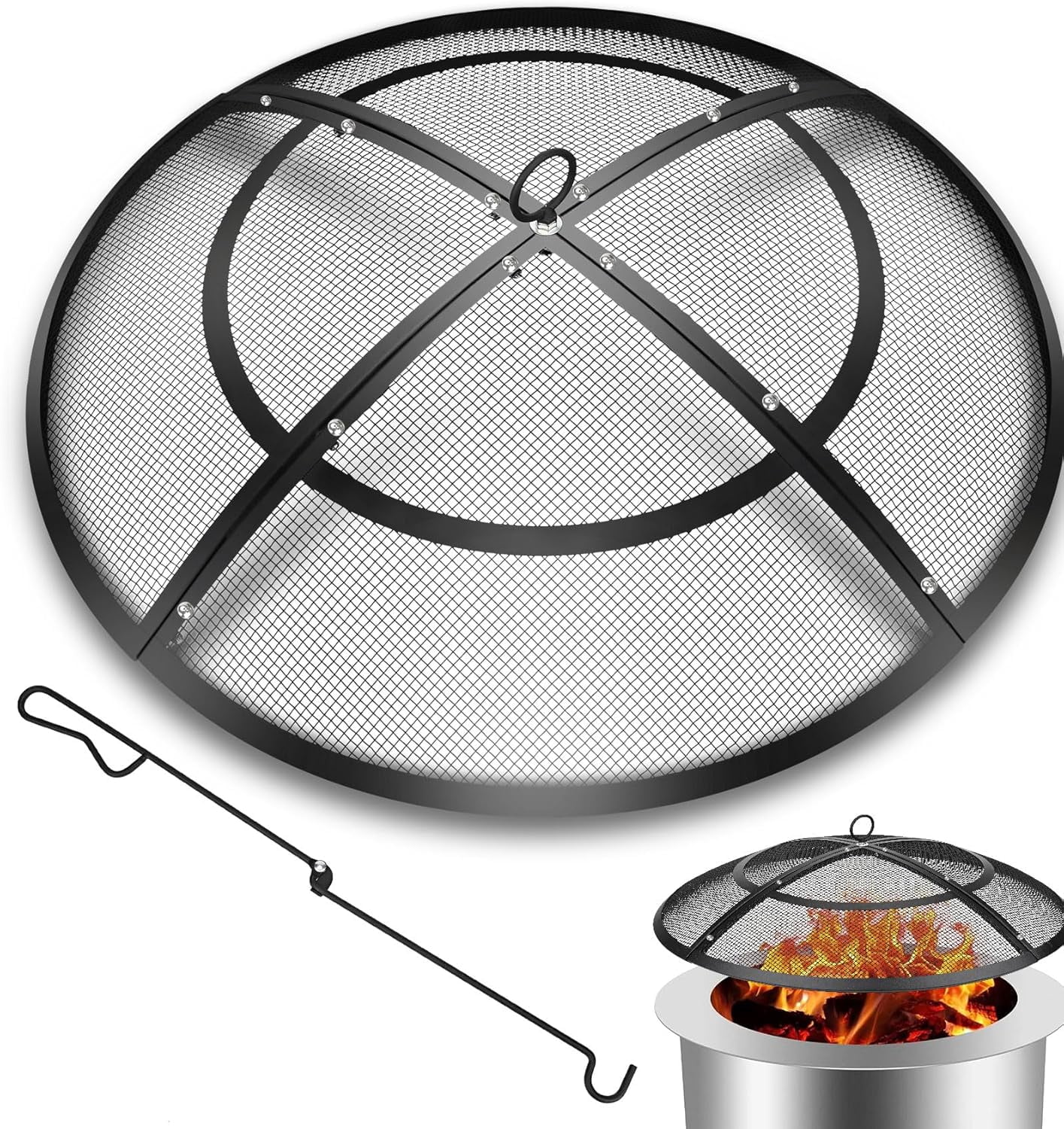 Fire Pit Spark Screen,24 Inch Fire Pit Screen Cover Outdoor with Handle ...