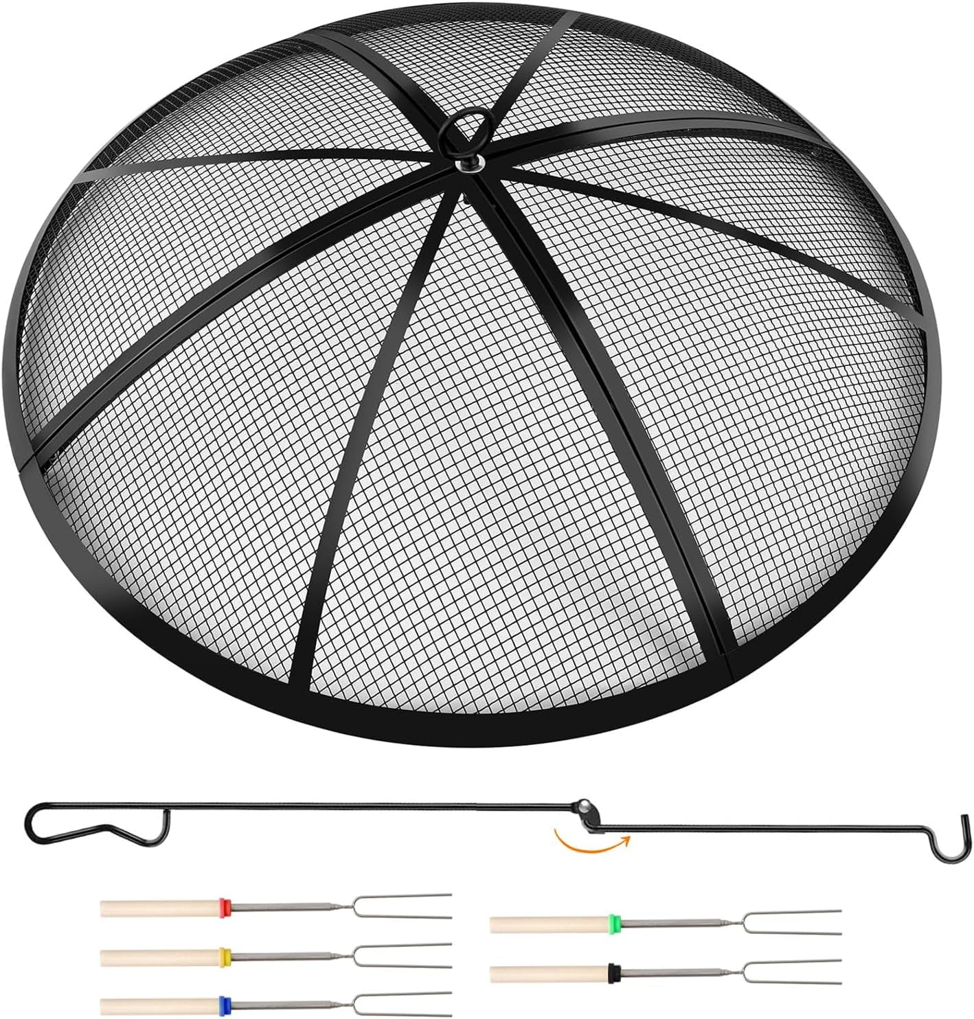 Fire Pit Spark Screen, 24 Inch Outdoor Fire Pit Screen with Foldable Hook and Marshmallow Sticks ...