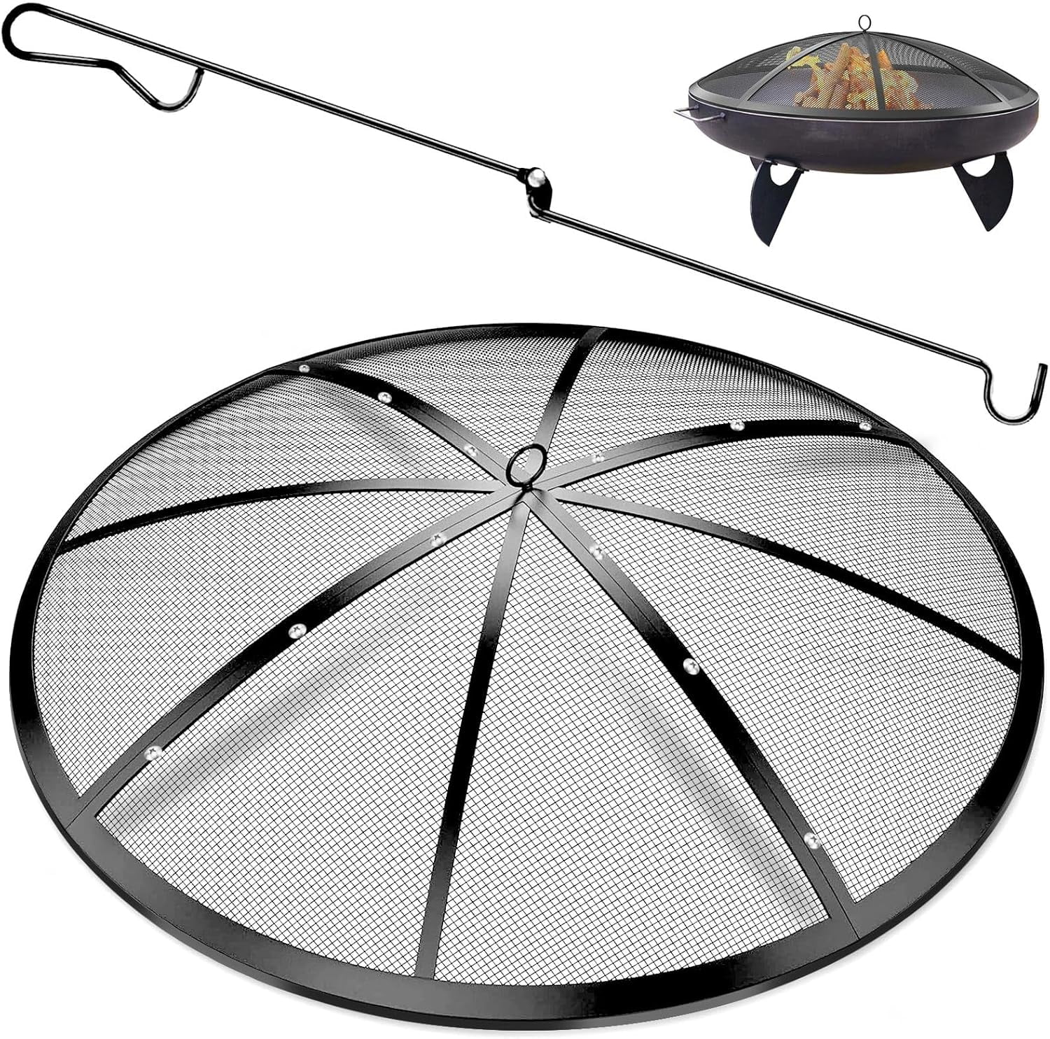 Fire Pit Spark Screen, 24Inch Fire Pit Lid Outdoor with Handle & Poker ...