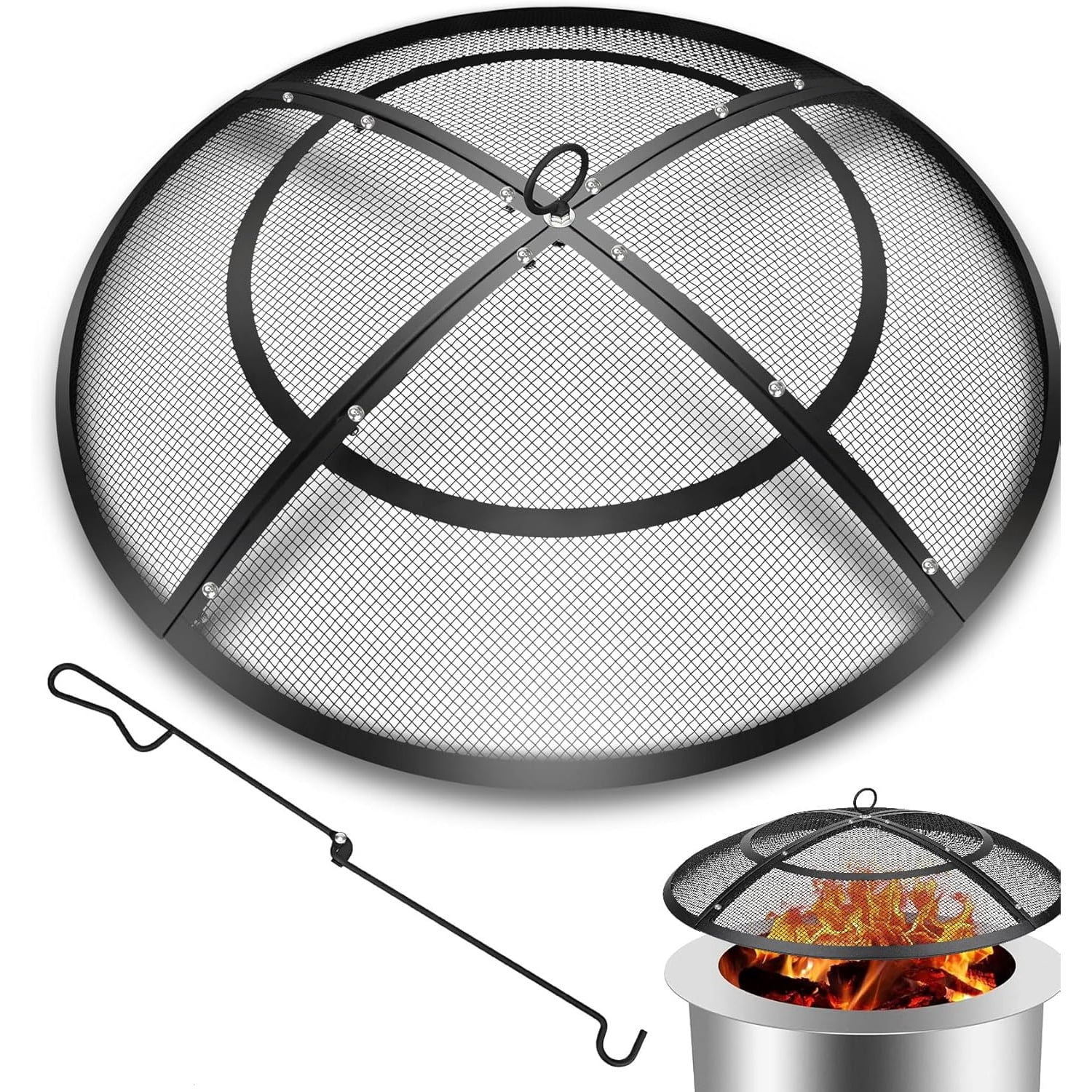 Fire Pit Spark Screen,36 Inch Fire Pit Screen Cover Outdoor with Handle ...