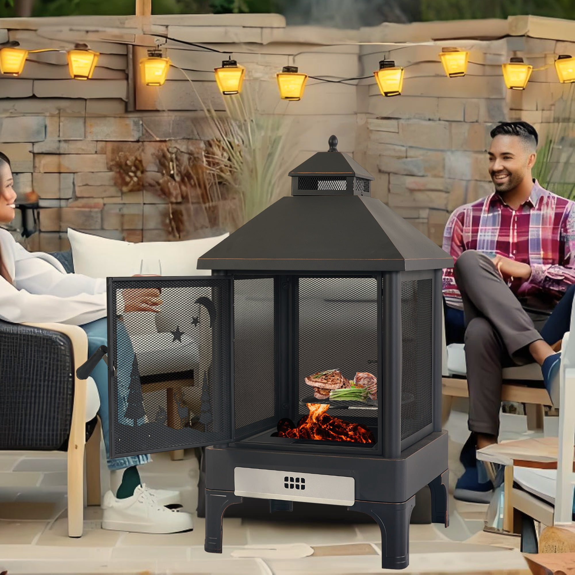 Fire Pit, Square Metal Fire Pit, Outdoor Wood Burning Fire Pit, Metal ...