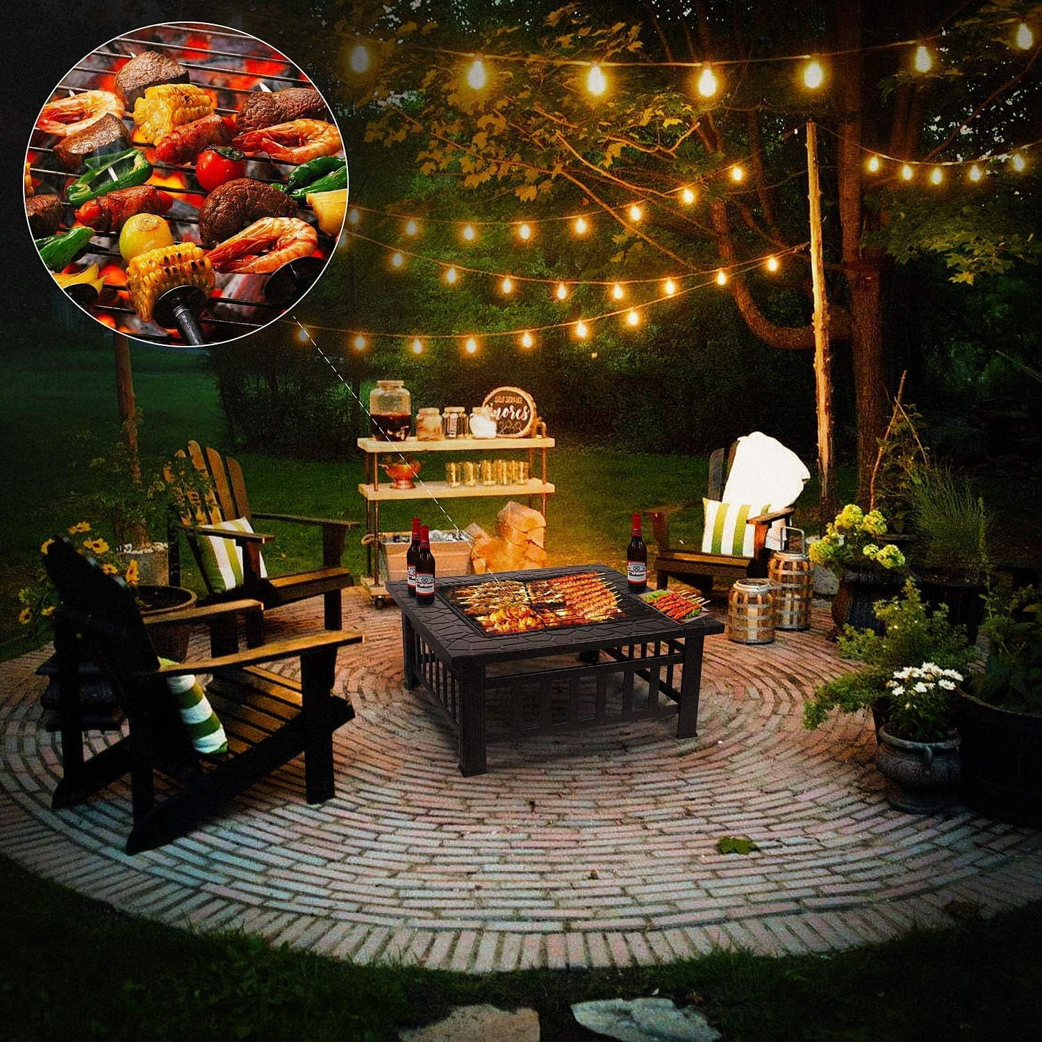 Fire Pit Square Wood burning outdoor fire pit includes fire poker and cover, outdoor heating ...