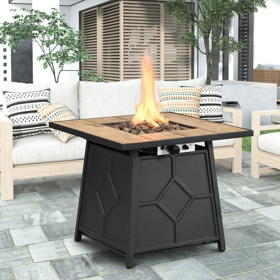 Fire Pit Table, 28-inch Square 40,000 BTU Auto-Ignition Propane Gas ...