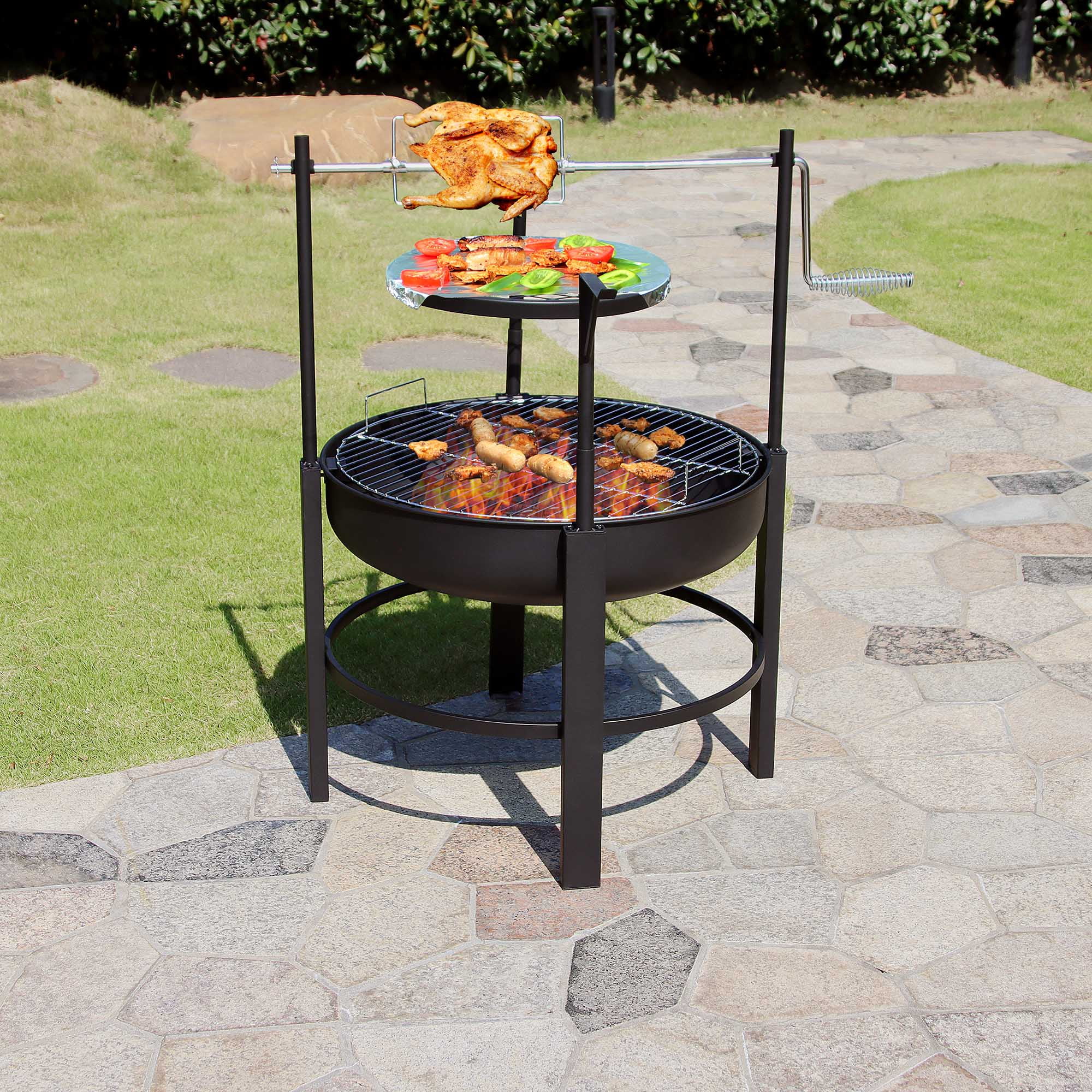 Fire Pit with 2 Grill, Round Metal Wood Burning Firepit with ...