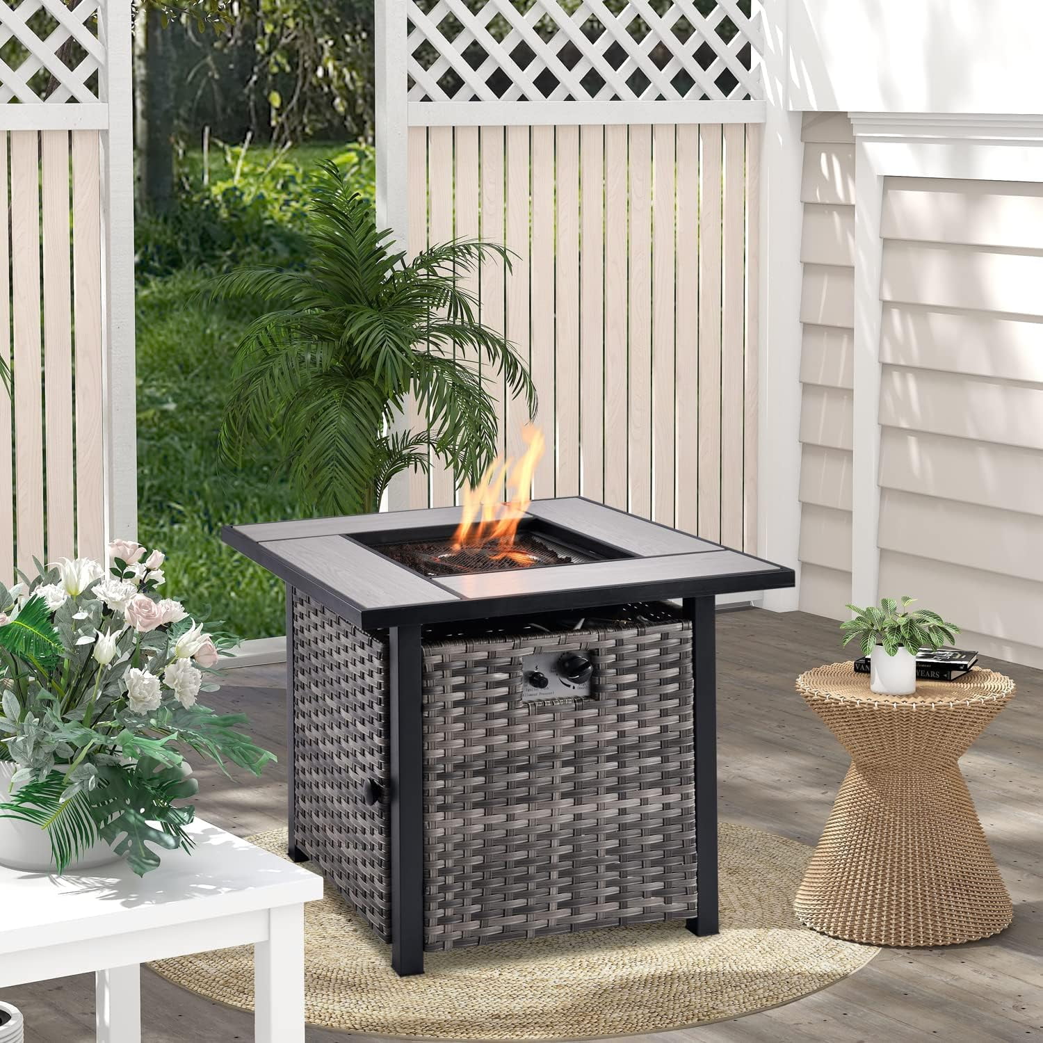 Fire Pits 30 Inch Outdoor Gas Fire Pit 50 000 BTU Steel Fire Pit with ...