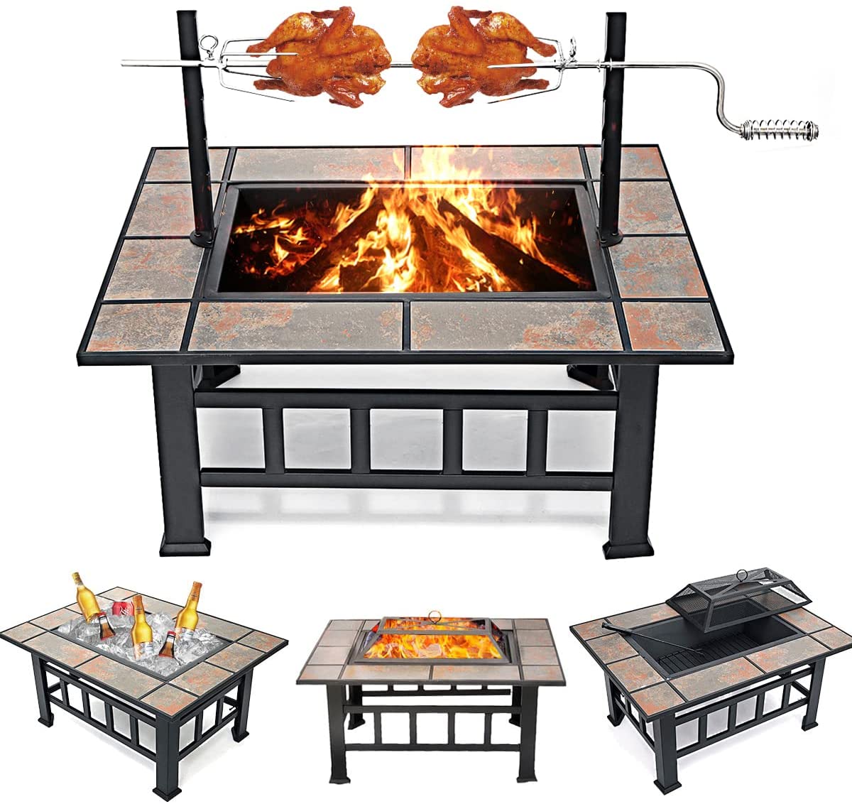 Novashion 37" Wood Burning Fire Pit Table With BBQ Grill Cooking Grate ...