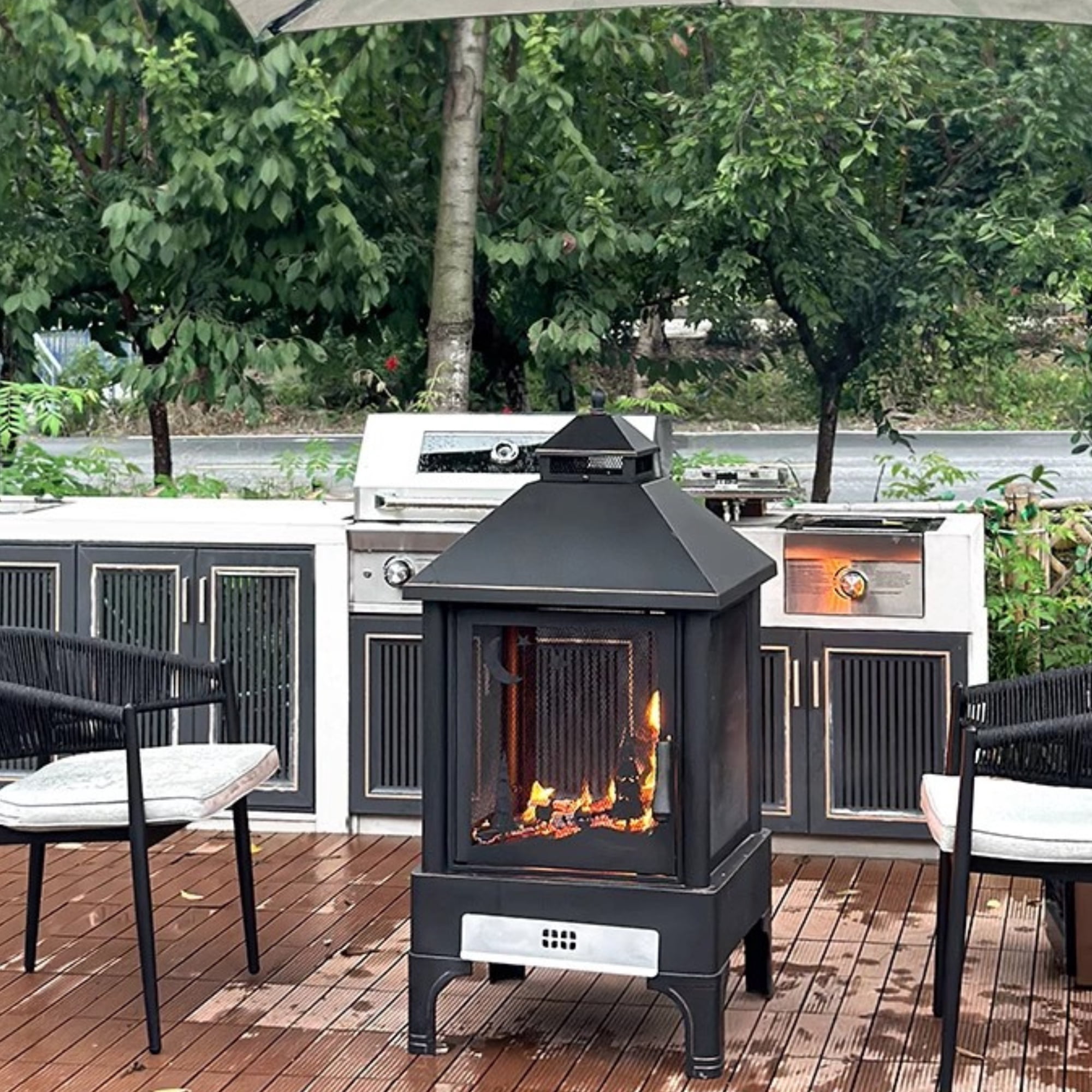 Fire Pits for Outside, 24.41" Wood Burning Fire Pit Tables with Screen ...