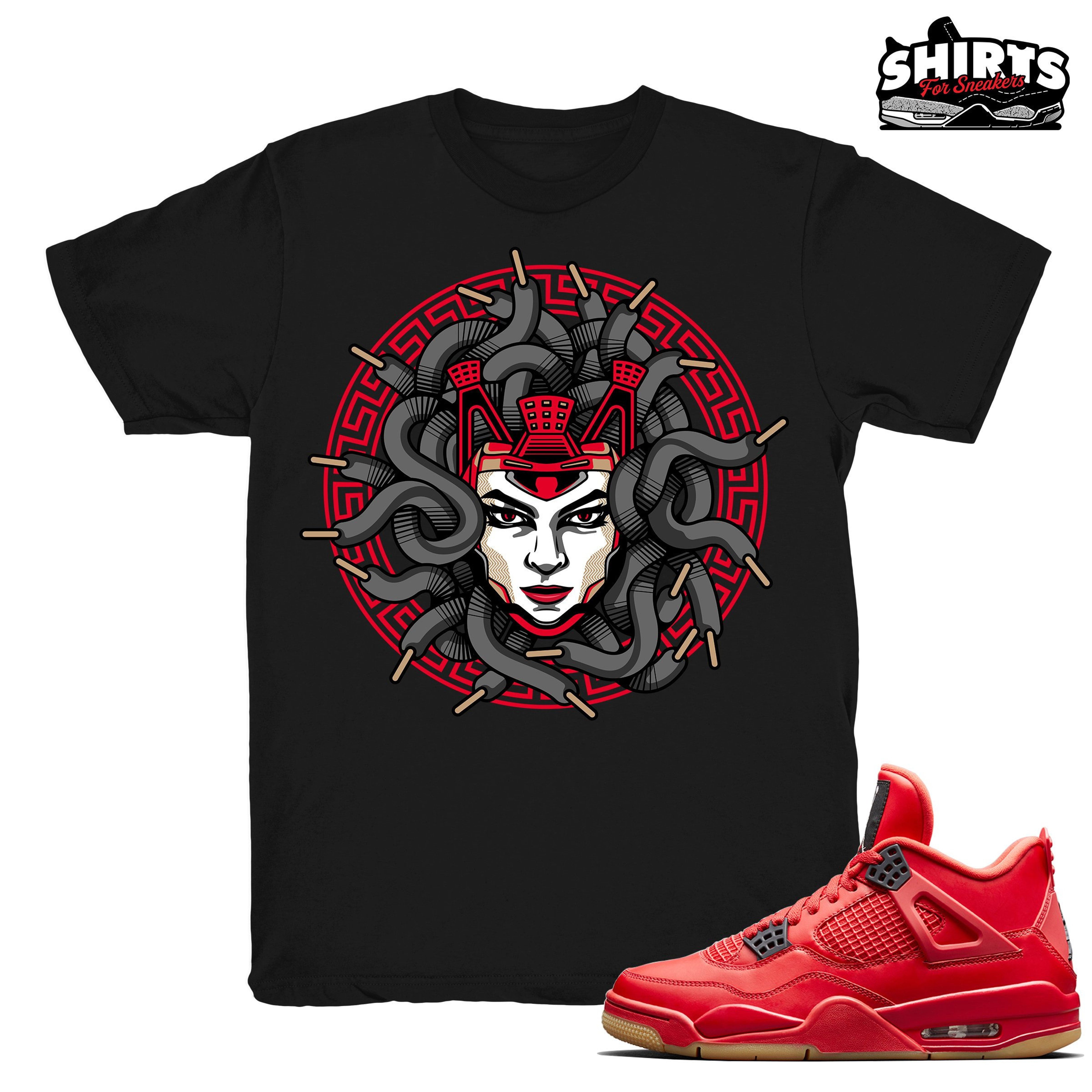 Fire Reds 4 shirt | Medusa Laced - Match Retro 4 Fire Red / black tee ...