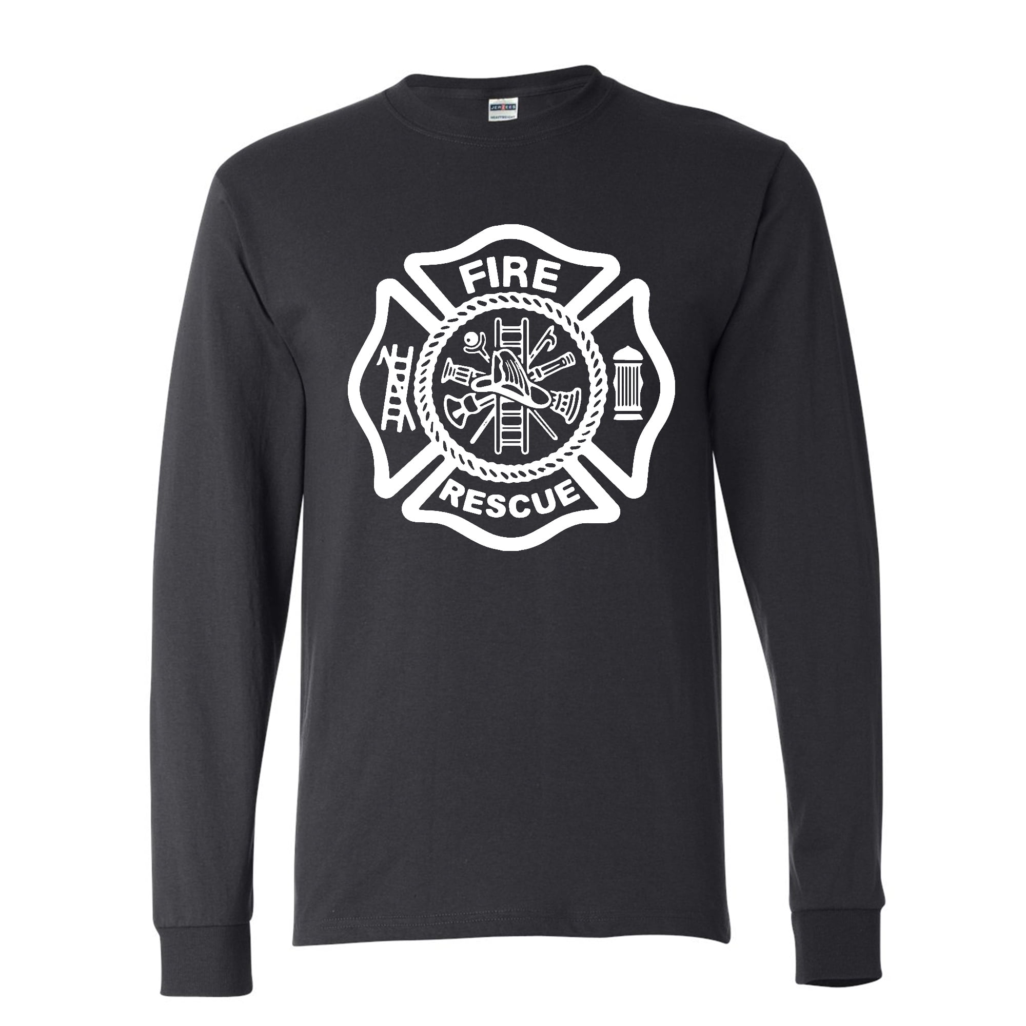 Fire Rescue Logo Firefighter Patriotic Mens Long Sleeves, Charcoal, 2XL ...