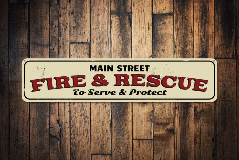 Fire & Rescue Sign Street Name Serve Protect Fire Department Firehouse ...