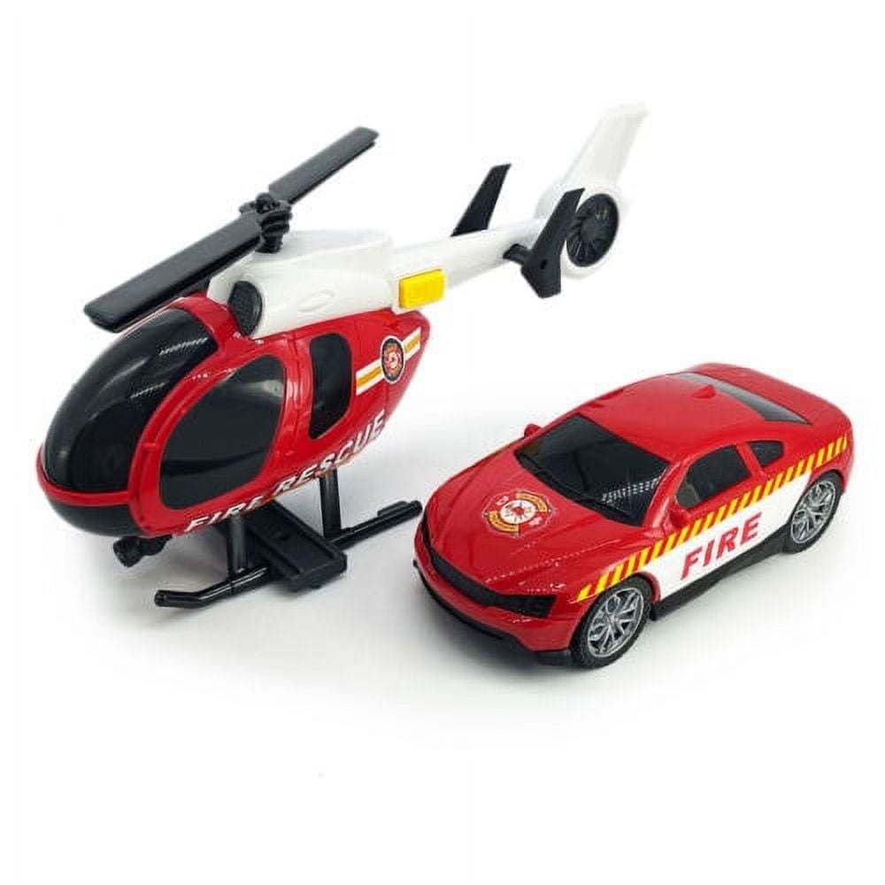 Fire Rescue Vehicle Toys Playset 2 in 1 Fire Engine Helicopter Car Toy ...