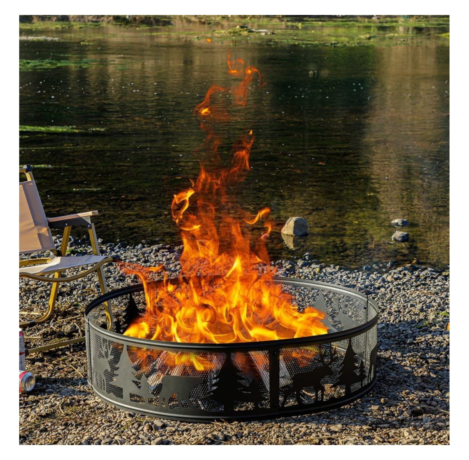 Fire Ring,36 Inch with Forest and Animals Design 360° Carving,Portable ...