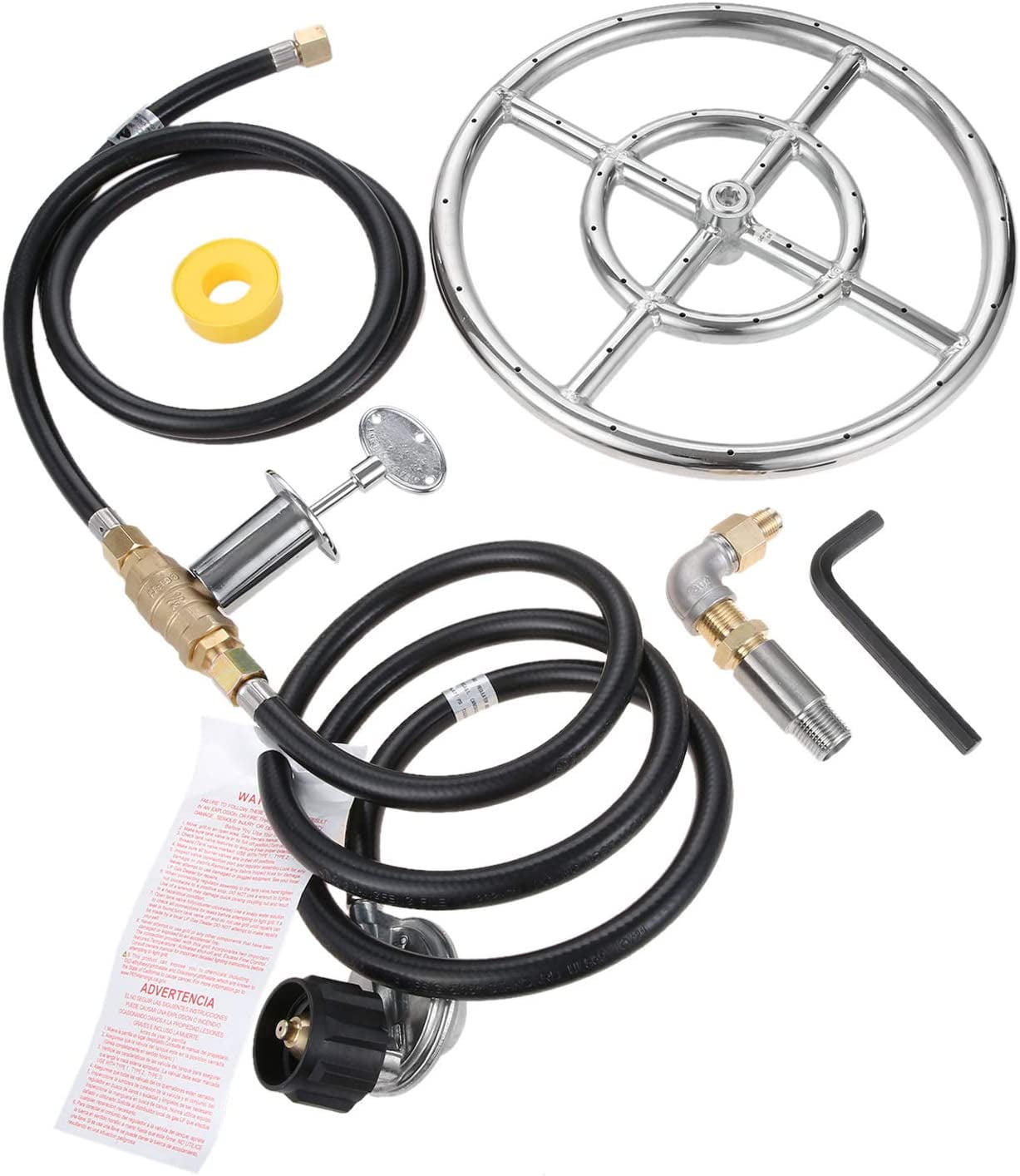 Fire Ring Burner Valve Assembly Kit, 12 inch Stainless Steel Fire Pit ...