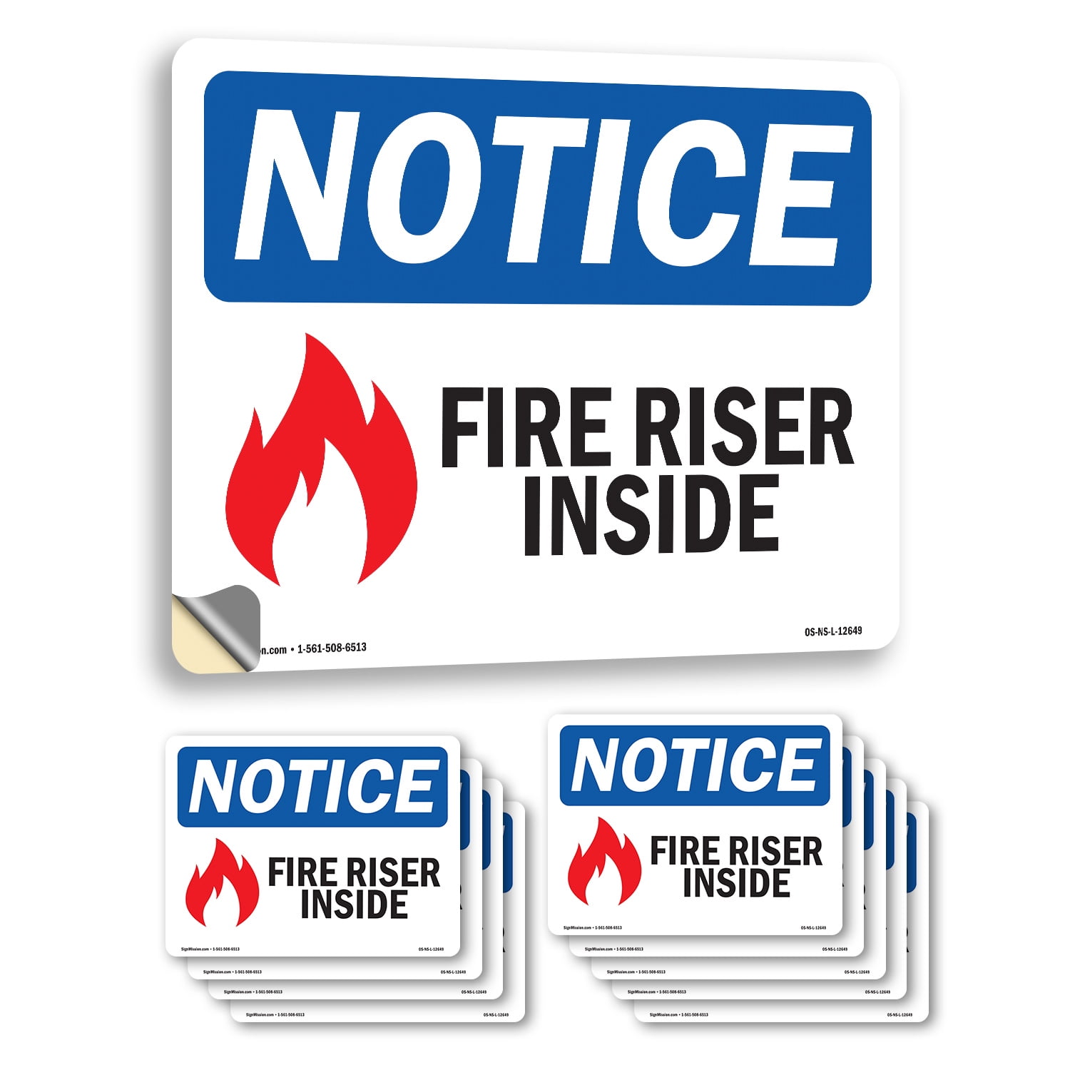 Fire Riser Inside With Symbol OSHA Notice Vinyl Decal Label 5 Inch x 3. ...