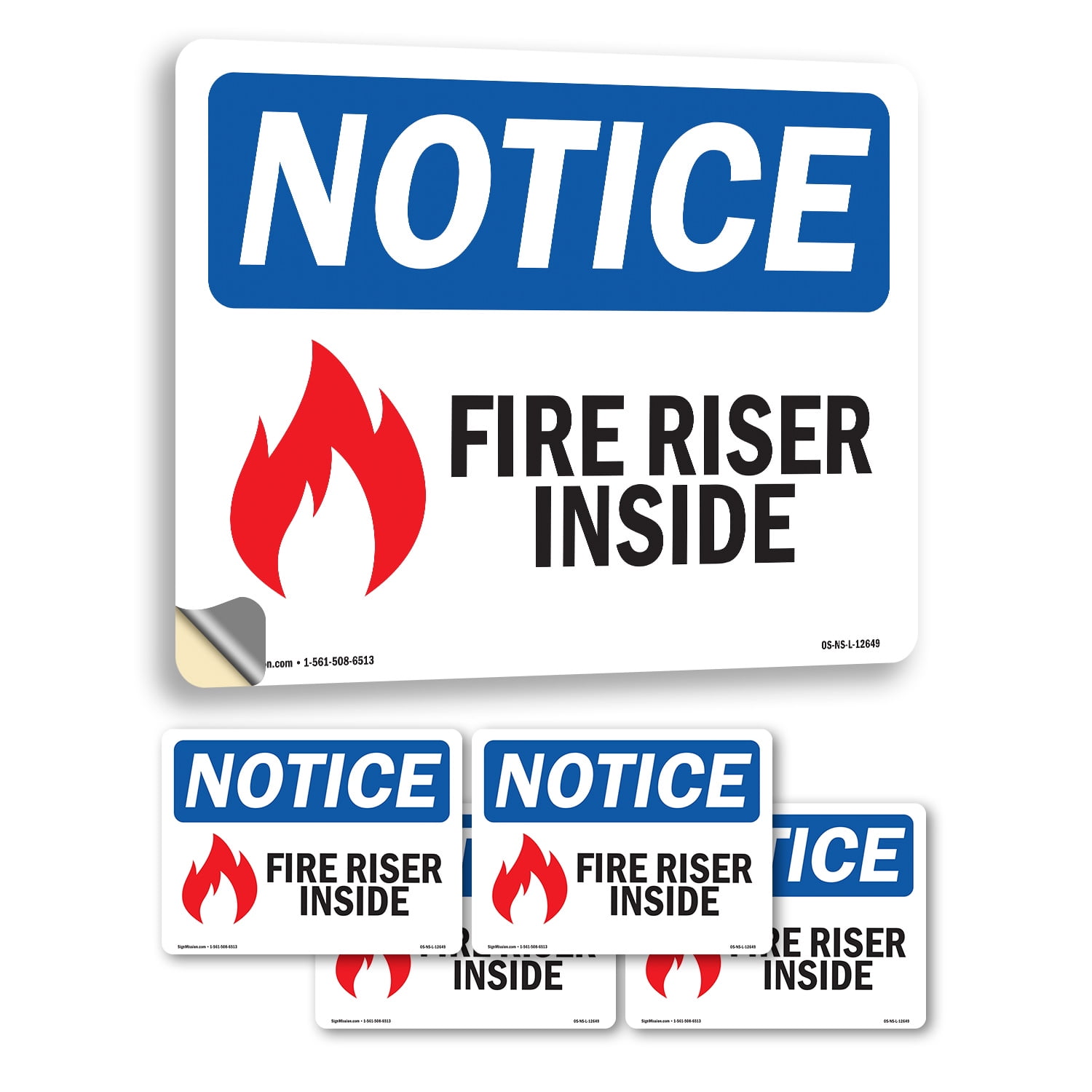 Fire Riser Inside With Symbol OSHA Notice Vinyl Decal Label 5 Inch x 3. ...