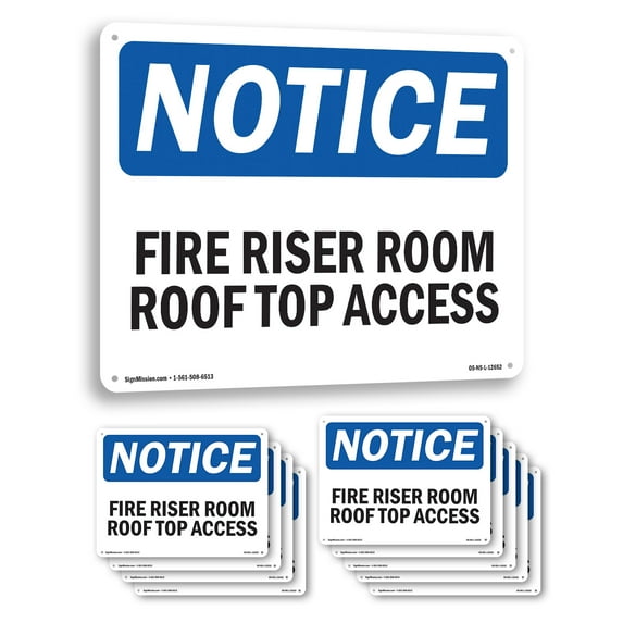 Fire Riser Room Roof Top Access OSHA Notice Rigid Plastic Sign 24 Inch ...