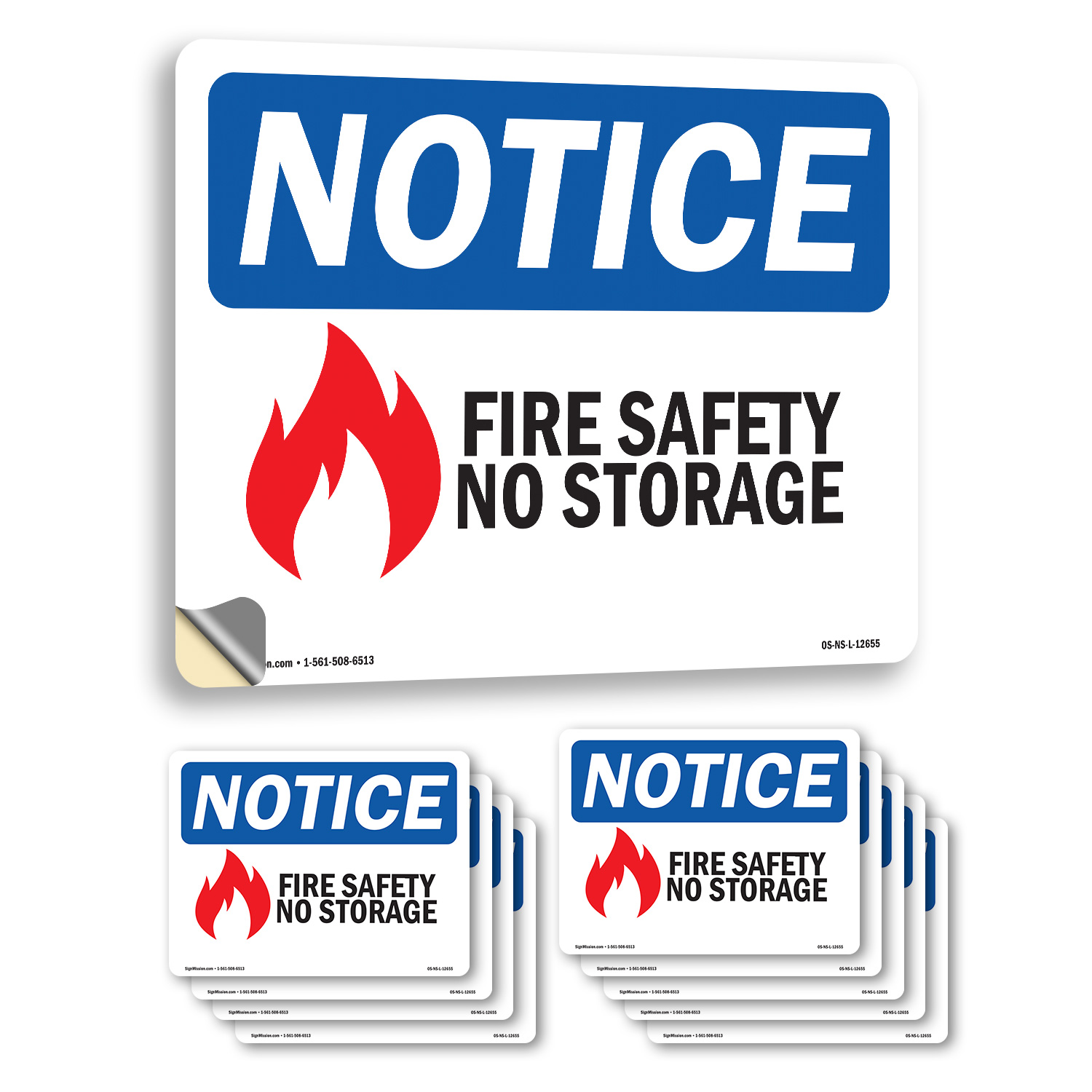 Fire Safety No Storage With Symbol OSHA Notice Vinyl Decal Label 24 ...