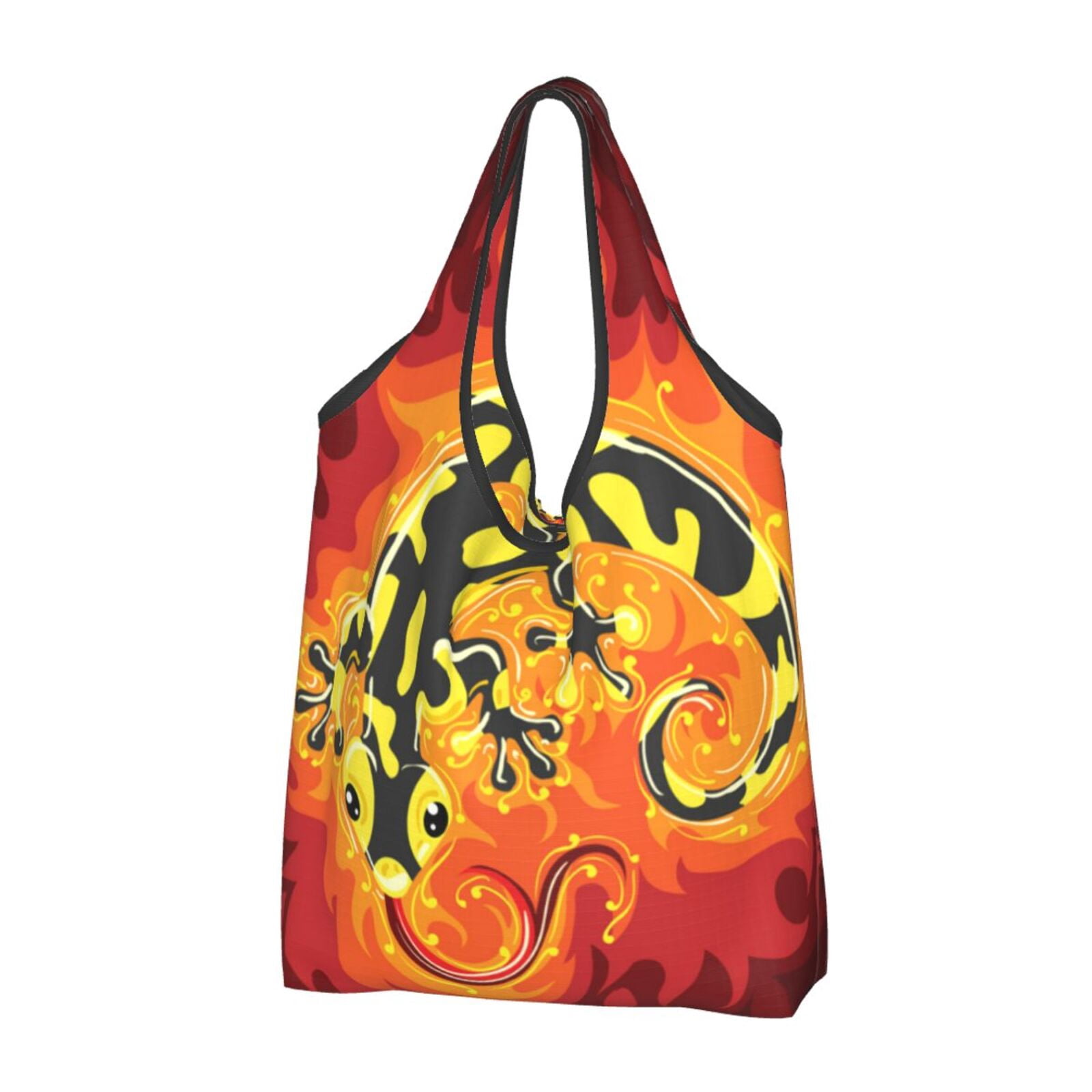 Fire Salamander In Flame Reusable Grocery Bags Shopping Totes Foldable ...