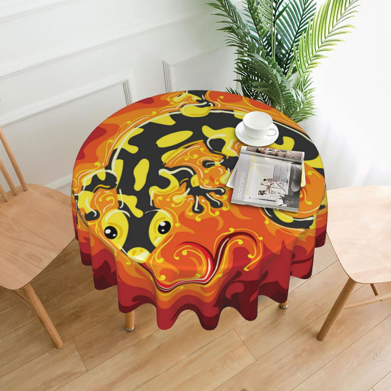 Fire Salamander In Flame Tablecloths Round 60 inch Fabric Table Cloth ...