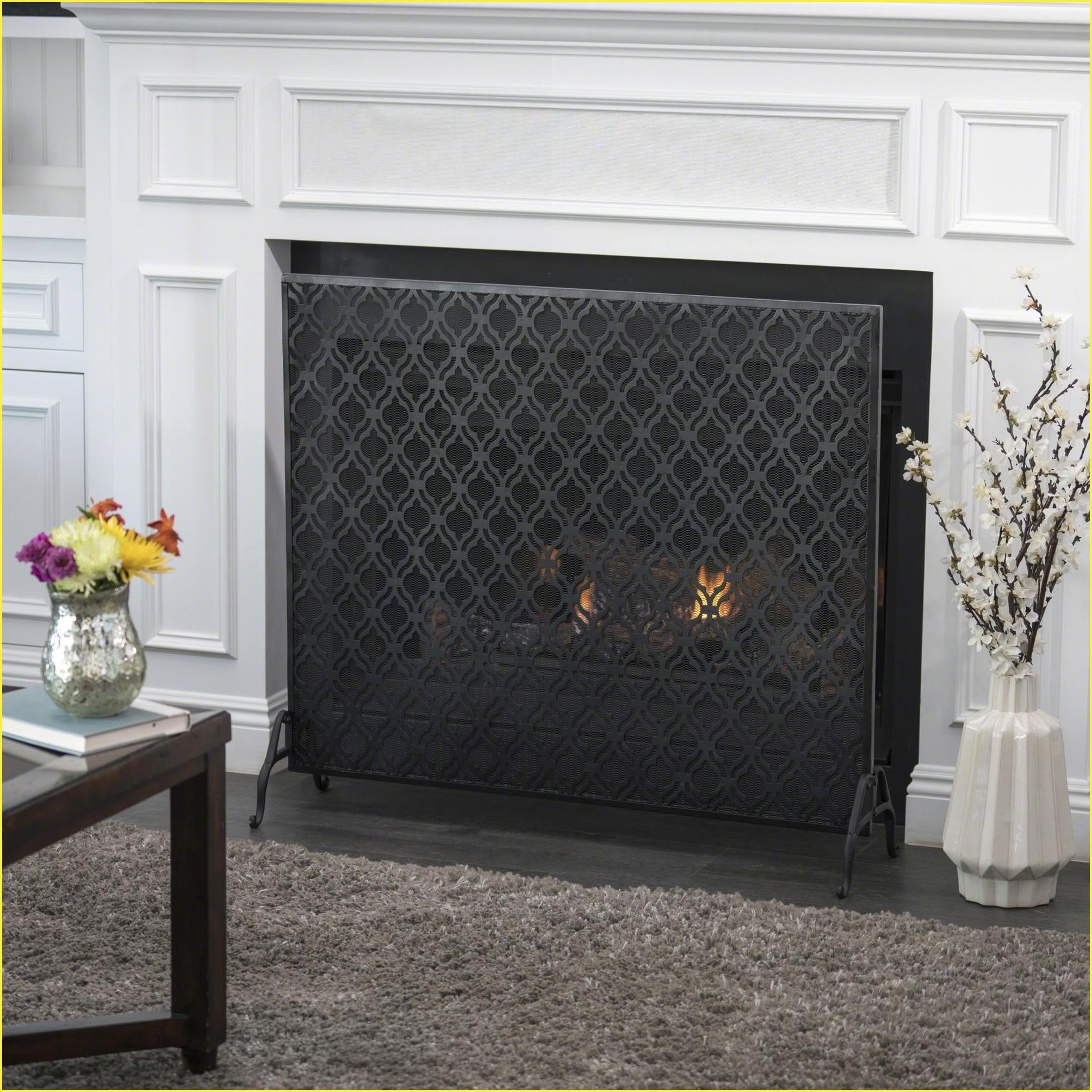 Fire Screen | Modern Single Panel Iron Fireplace Screen | Black | Iron ...