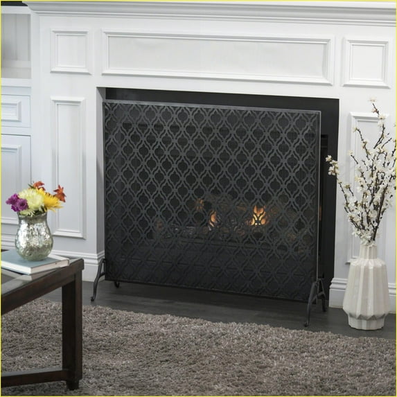 Fire Screen | Modern Single Panel Iron Fireplace Screen | Black | Iron ...