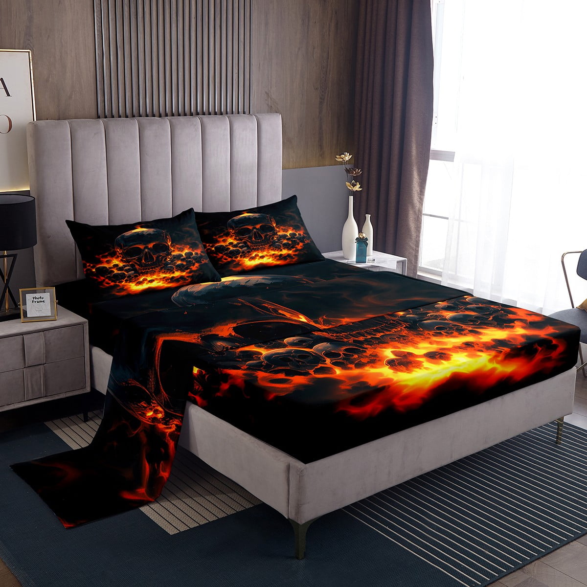 Fire Skull Bedding Set 3D Flame Skull Sheet Set King Size For Adults ...