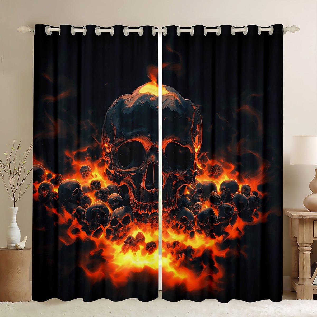 Fire Skull Curtains & Drapes 3D Flame Skull Window Curtains (52Wx63L ...