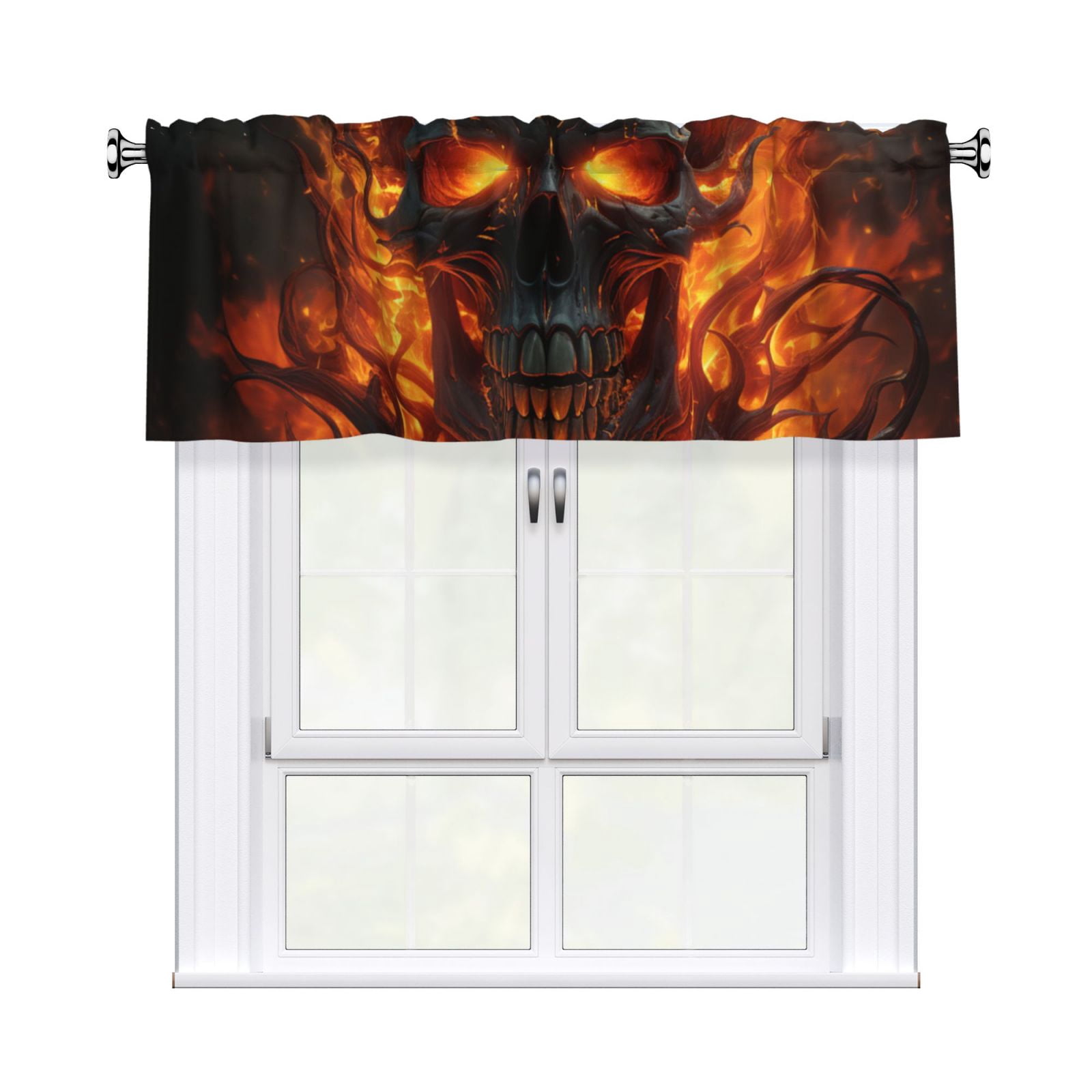 Fire Skull Gothic Cool Window Valances Rod Pocket Decorative Curtain ...