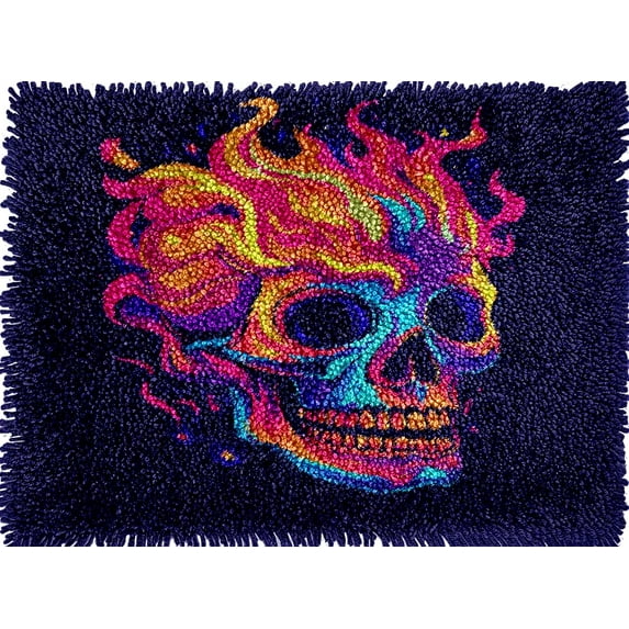 Fire Skull Head Colorful Latch Hook Rug kits Pre-printed Crochet Yarn ...