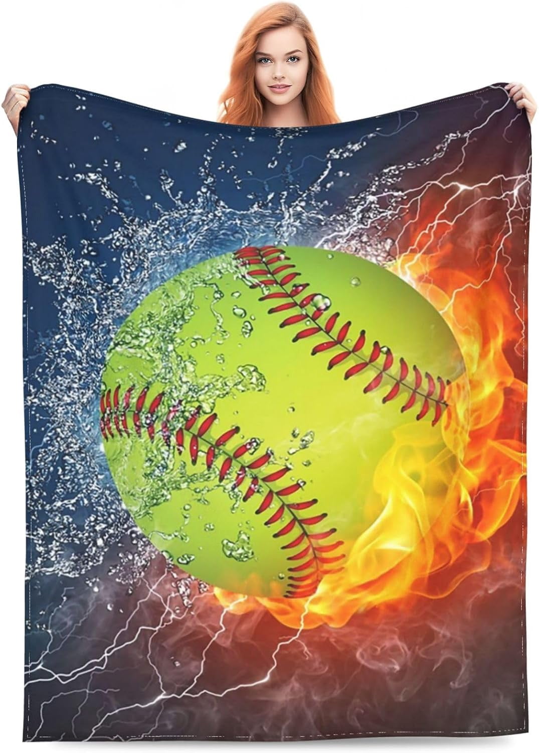 Fire Softball Flannel Fleece Bed Blanket Throw Blanket Lightweight Cozy ...