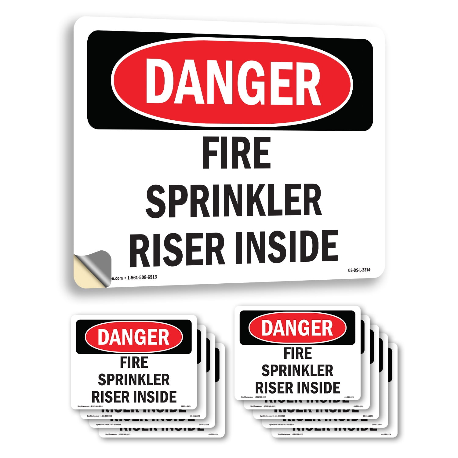 Fire Sprinkler Riser Inside OSHA Danger Vinyl Decal Label 18 Inch x 12 ...