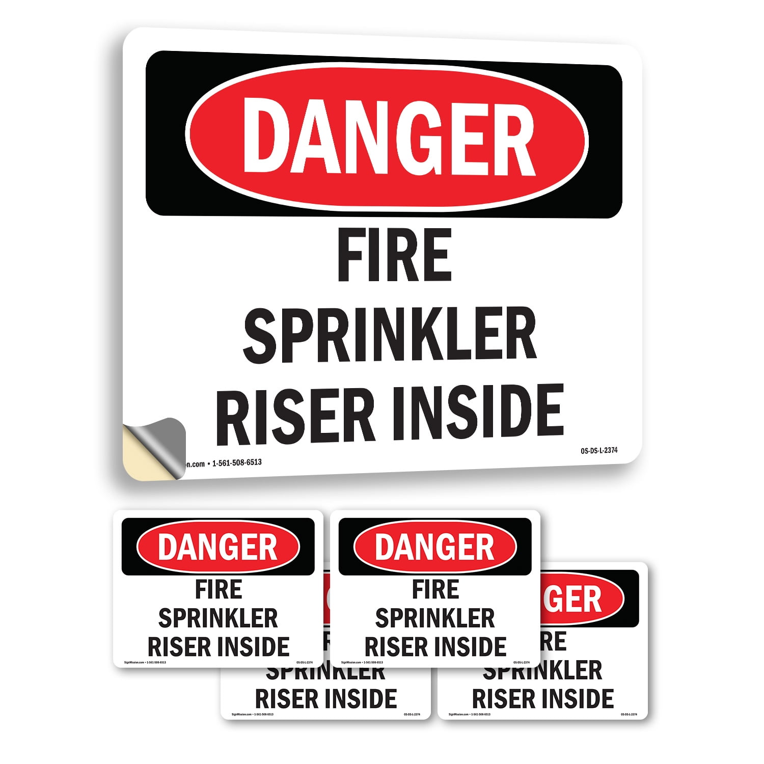 Fire Sprinkler Riser Inside OSHA Danger Vinyl Decal Label 5 Inch x 3.5 ...