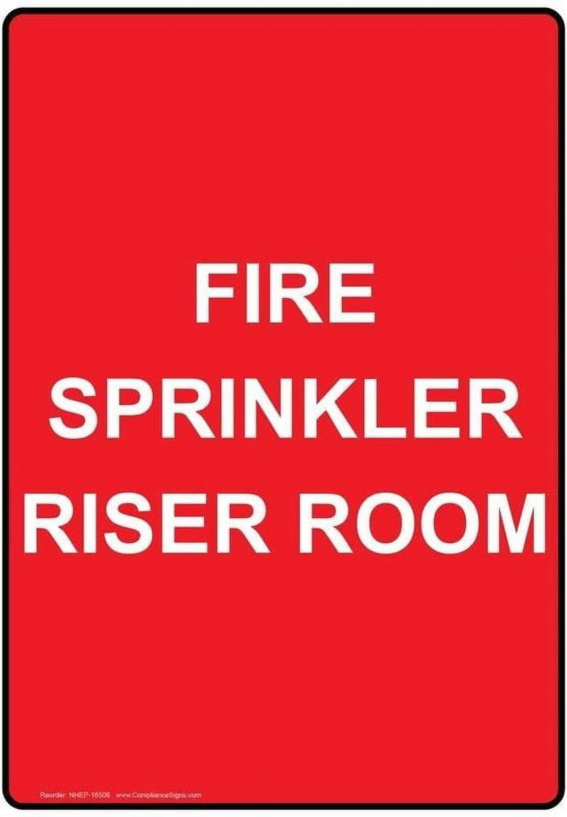Fire Sprinkler Riser Room Sign, in. with English Text, Red Size: 16 x ...