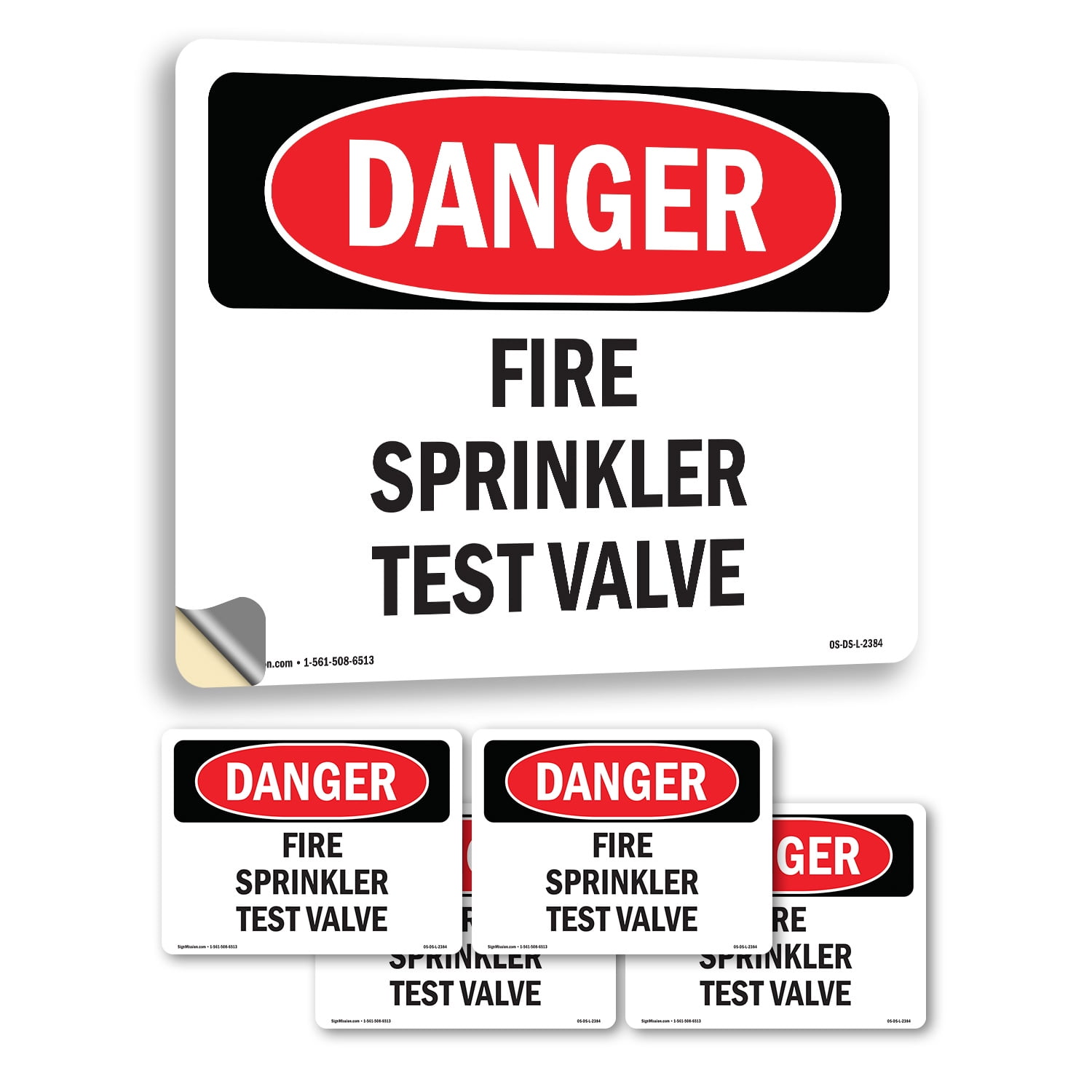 Fire Sprinkler Test Valve OSHA Danger Vinyl Decal Label 5 Inch x 3.5 ...