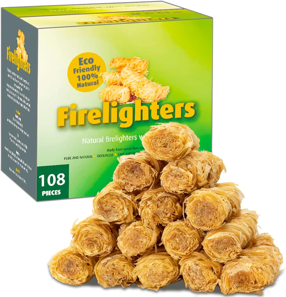Fire Starter, 108 Count Natural Fire Starters for Fireplace, Charcoal ...