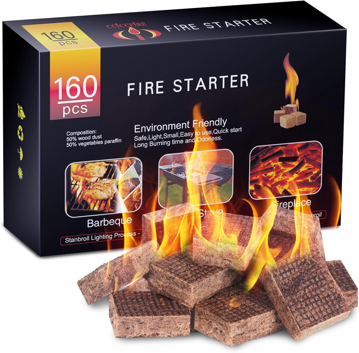 Fire Starter, 160 Mini Square, Natural Fire Starters for BBQ, Campfire ...