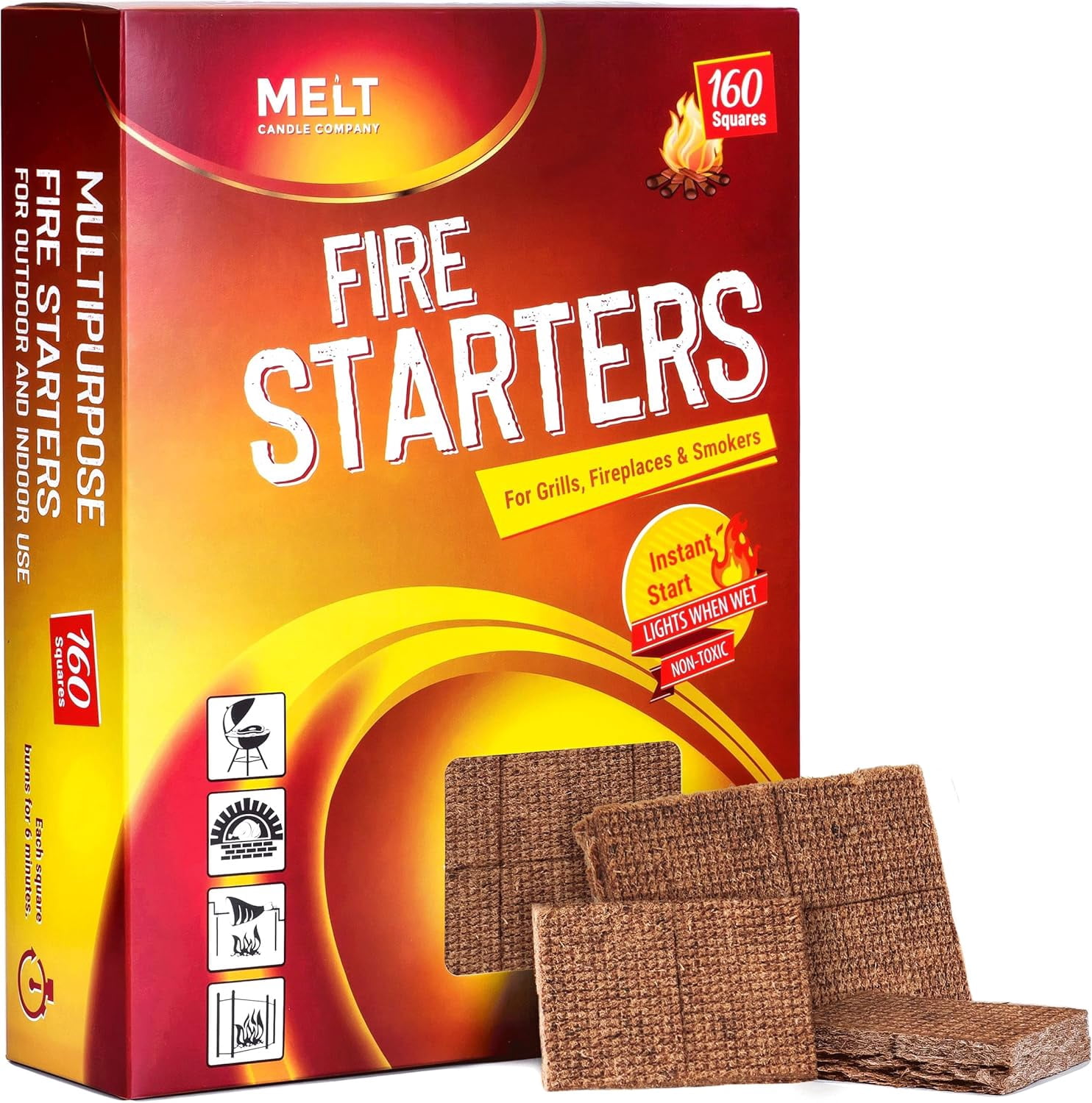 Fire Starter Squares, 160 pcs - Fire Starters for Campfires, Grill ...